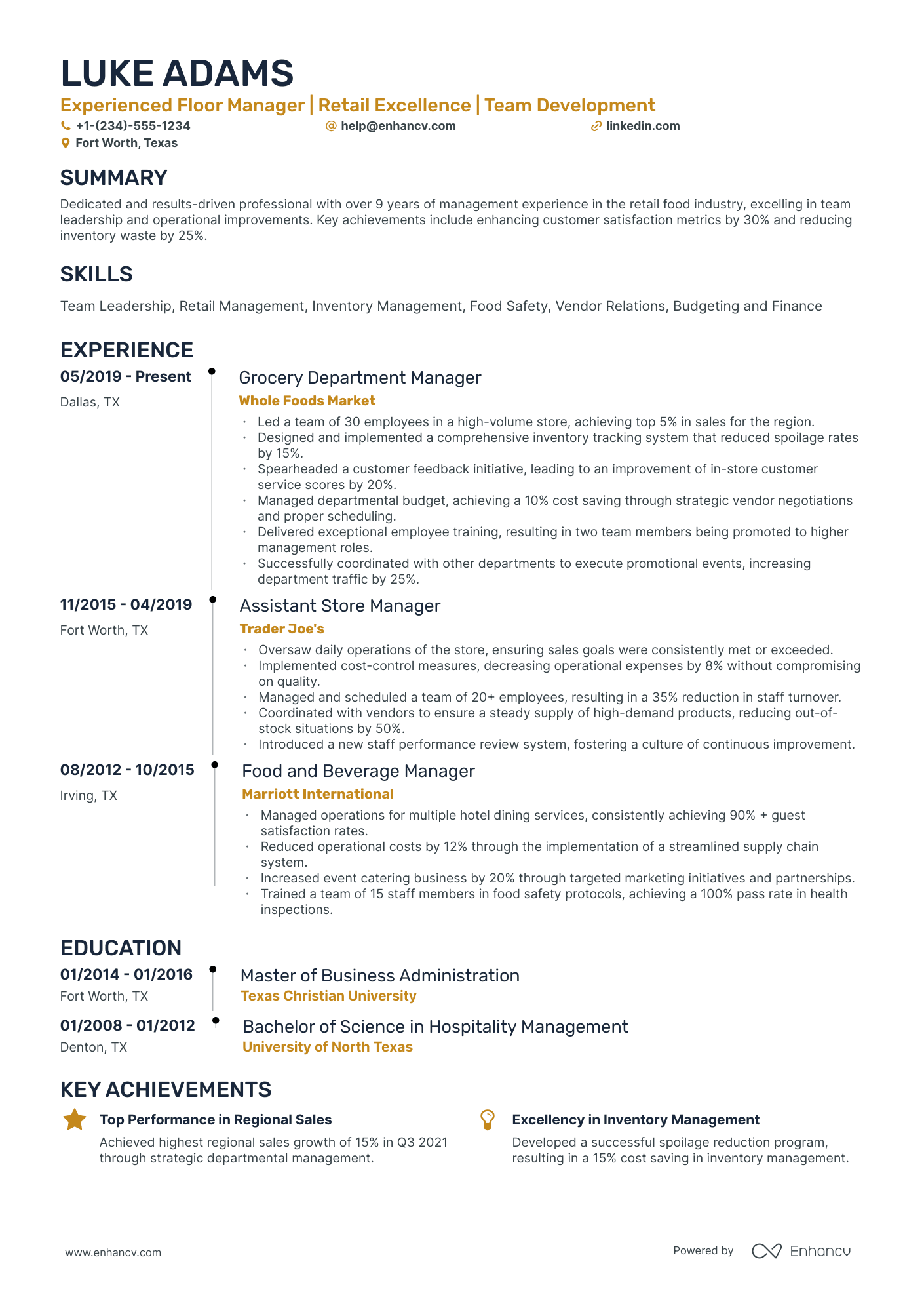 10 Floor Manager Resume Examples, Templates & Guide for 2026