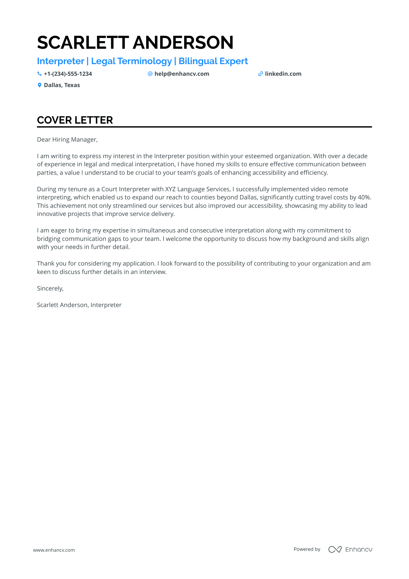 7 Professional Interpreter Cover Letter Examples and Template for 2026 ...