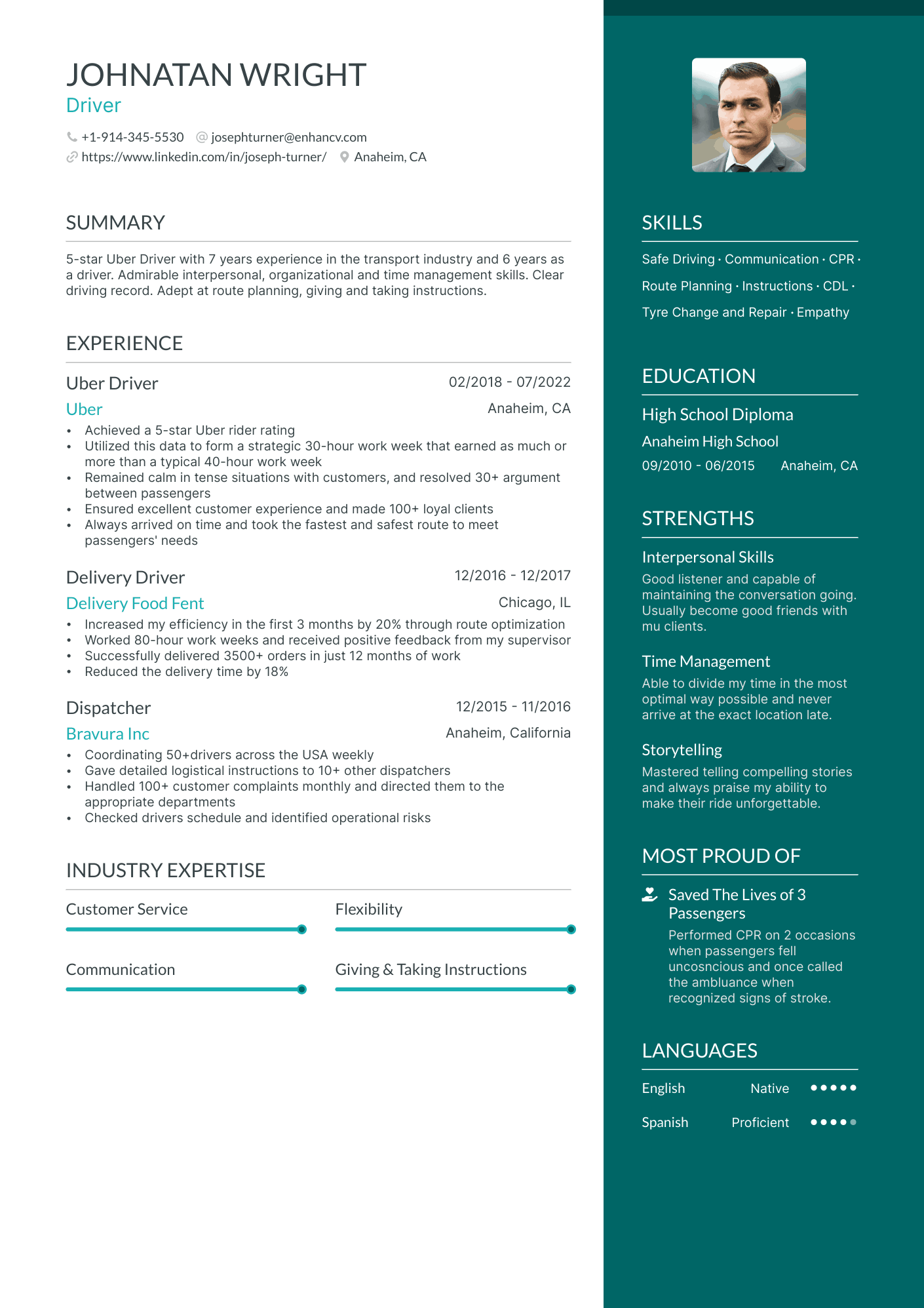 5 Uber Driver Resume Examples & Guide for 2025