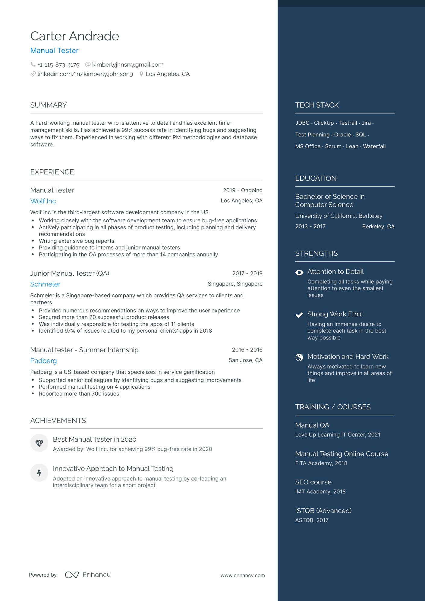 6 Manual Tester Resume Examples & Guide for 2024