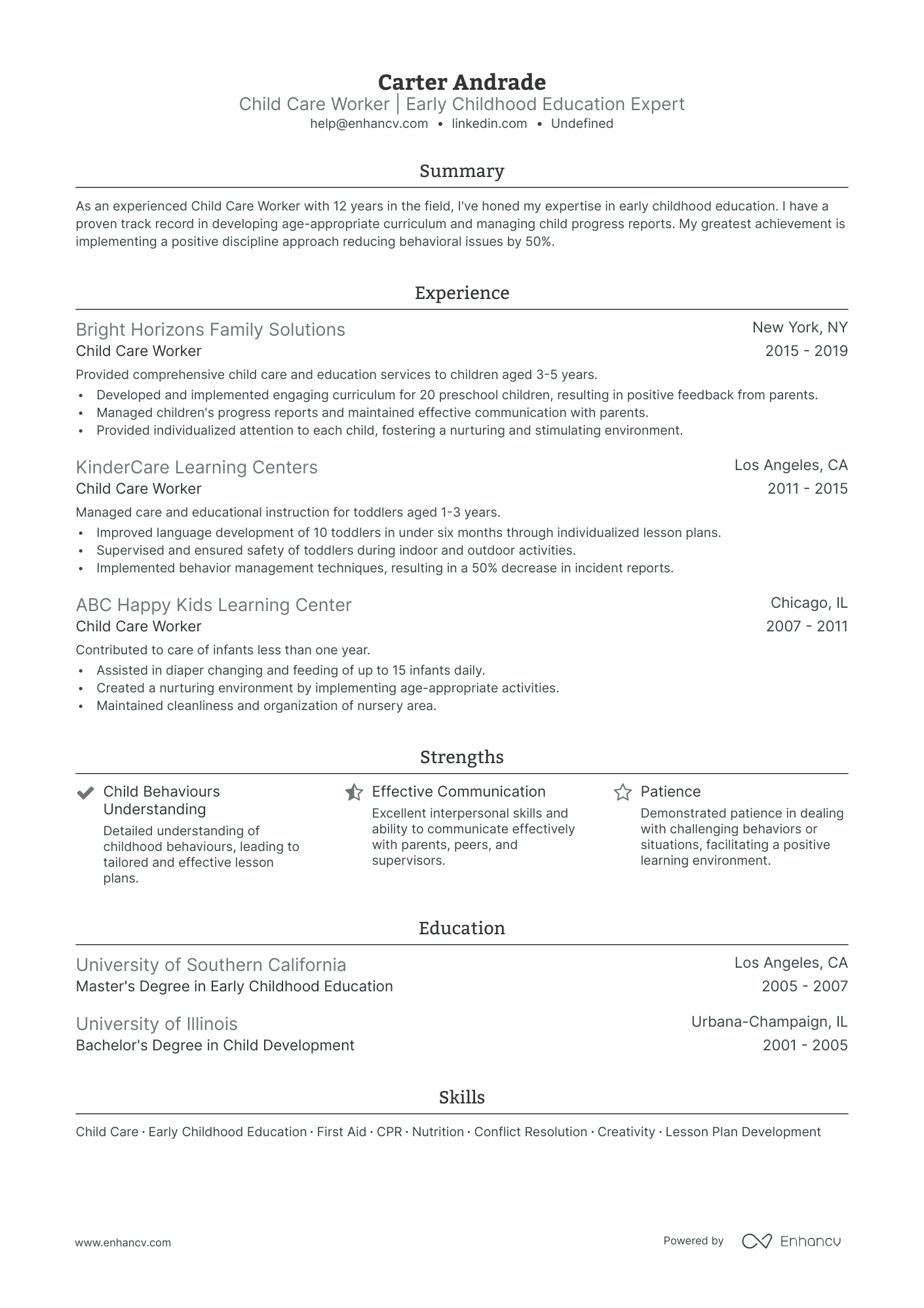 5 Child Care Worker Resume Examples & Guide for 2024