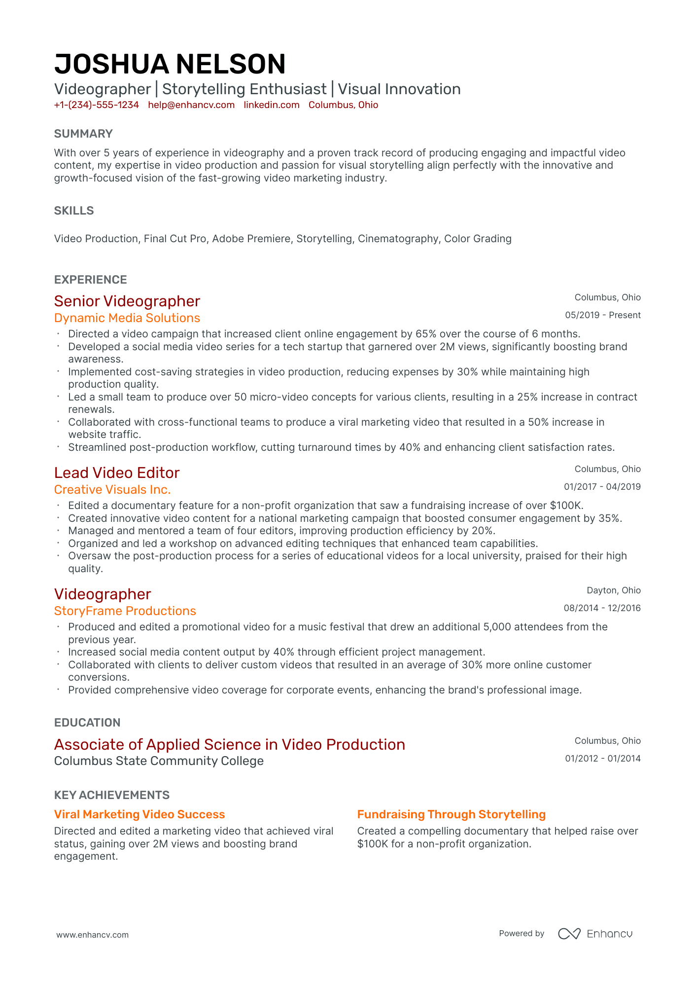 10 Freelance Videographer Resume Examples & Guide for 2026