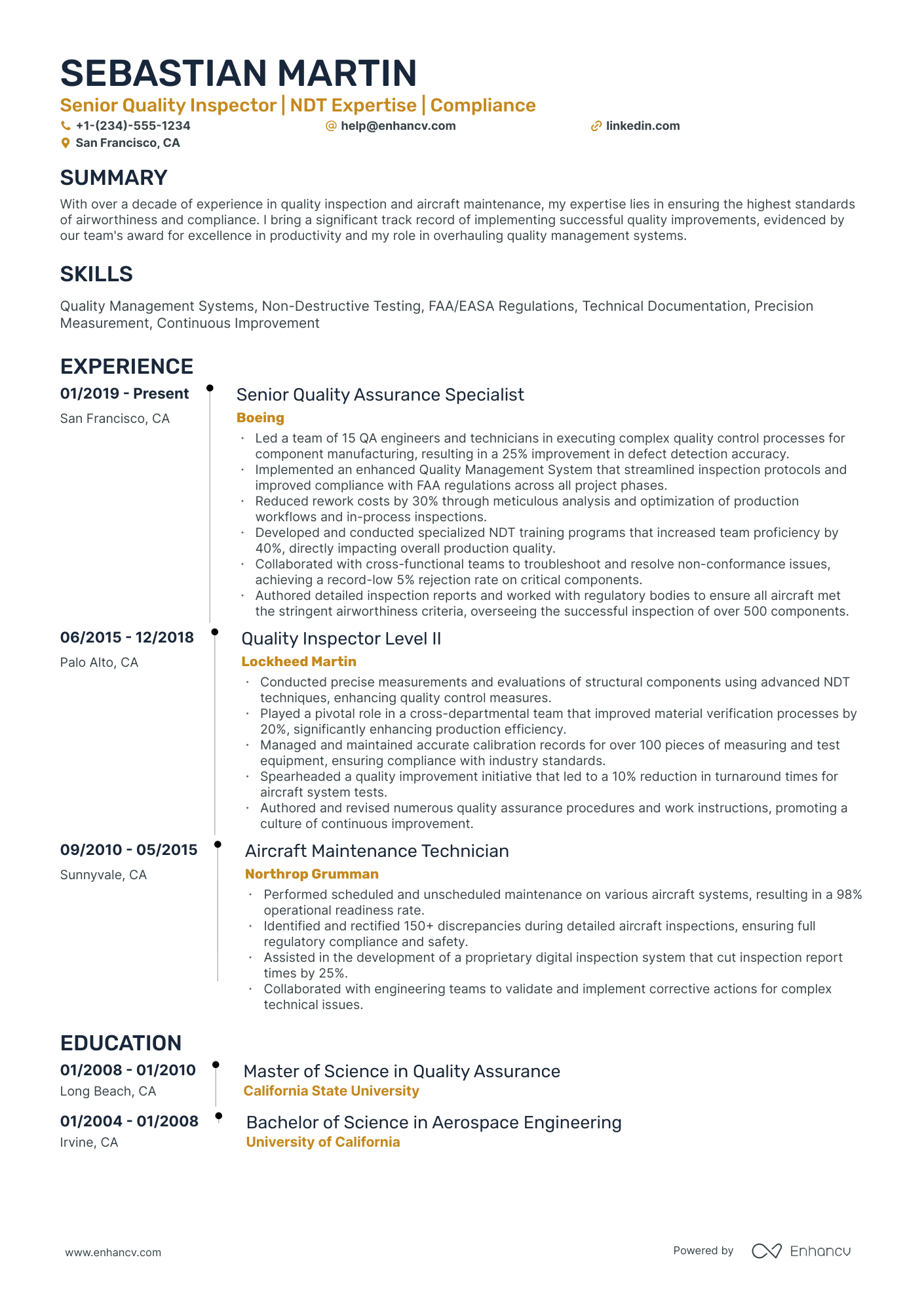 10 Quality Inspector Resume Examples, Templates & Guide for 2026