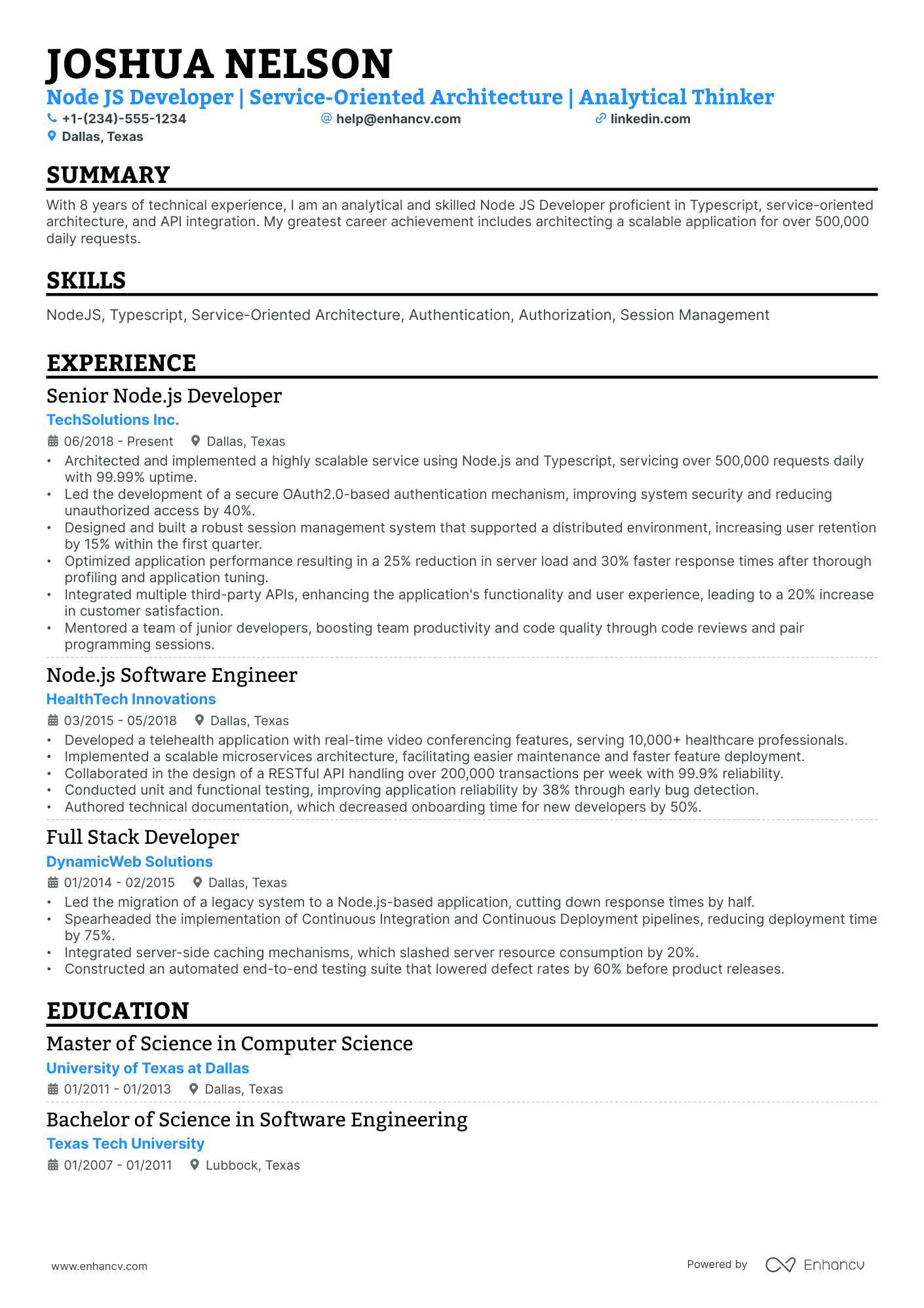 10 Node.js developer Resume Examples & Guide for 2025