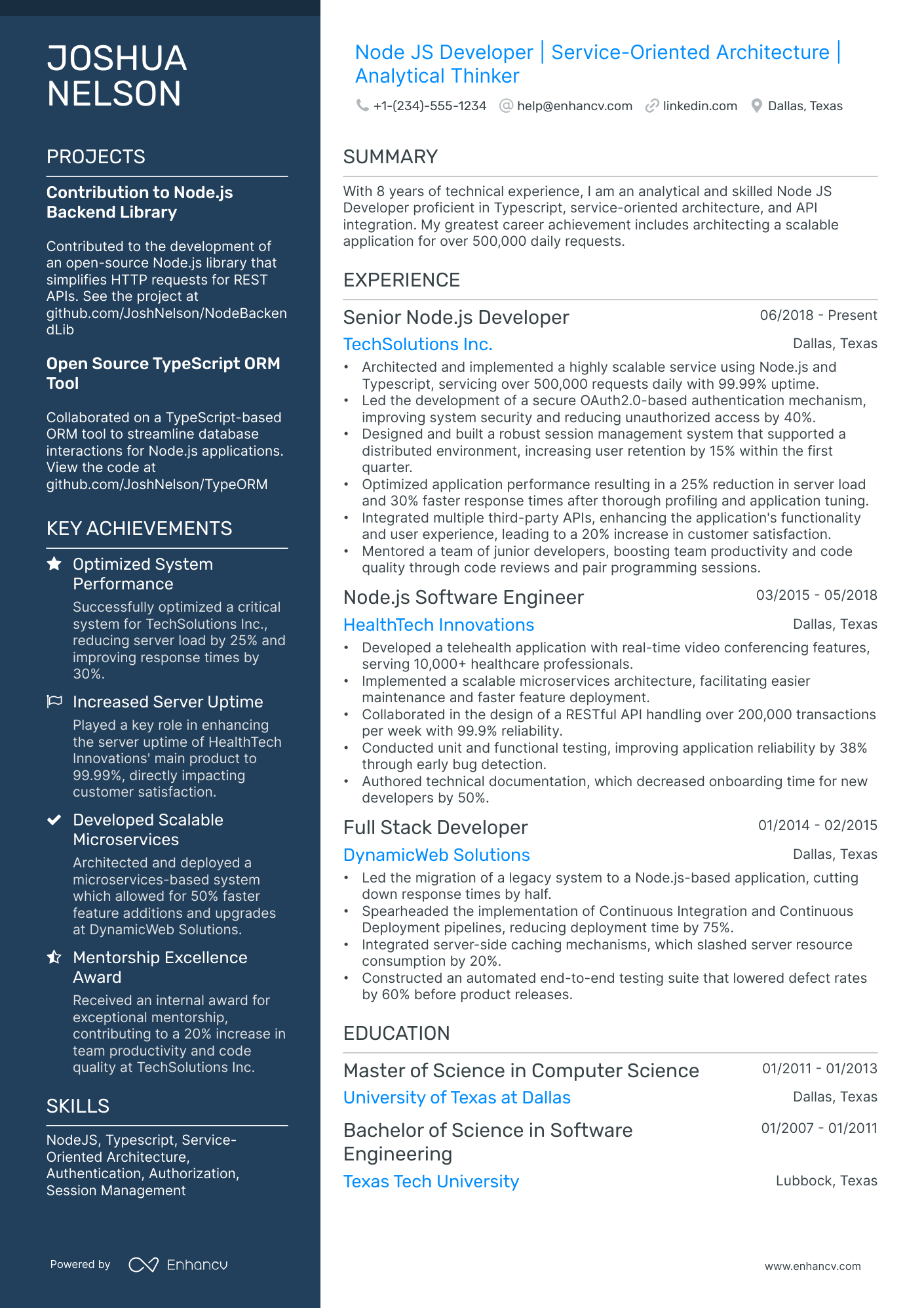 10 Node.js developer Resume Examples & Guide for 2025