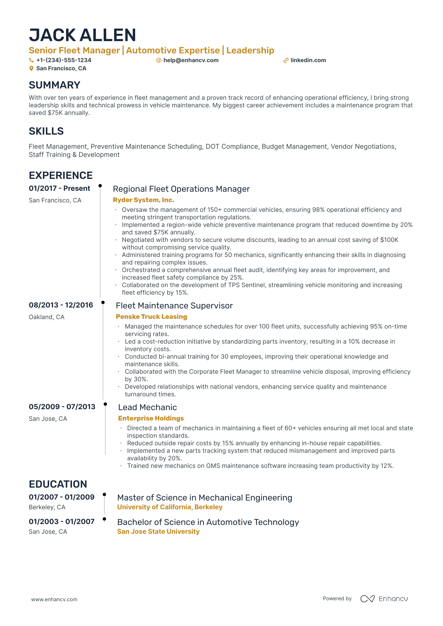 10 Fleet Manager Resume Examples & Guide for 2026