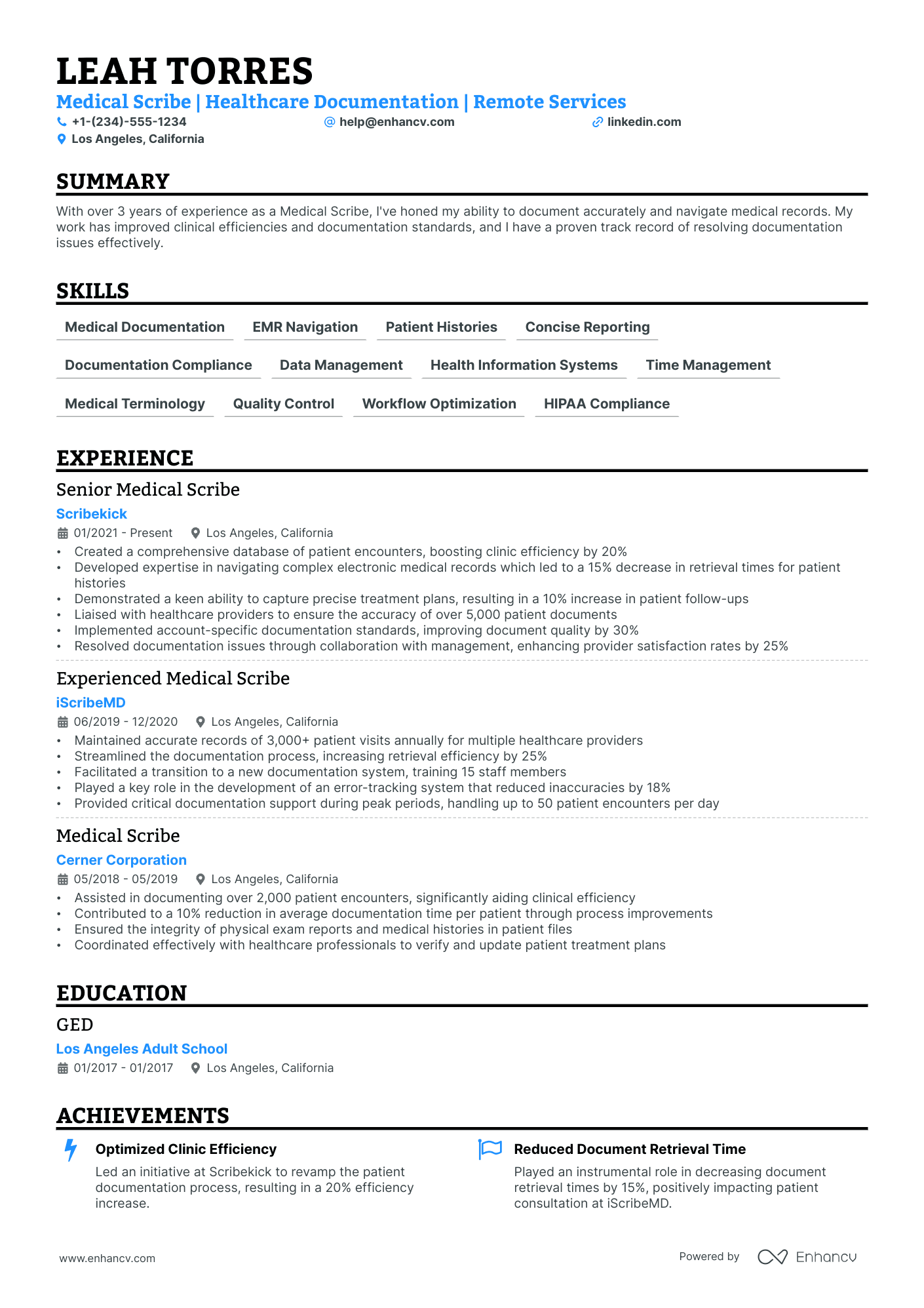 5 Medical Scribe Resume Examples & Guide for 2024