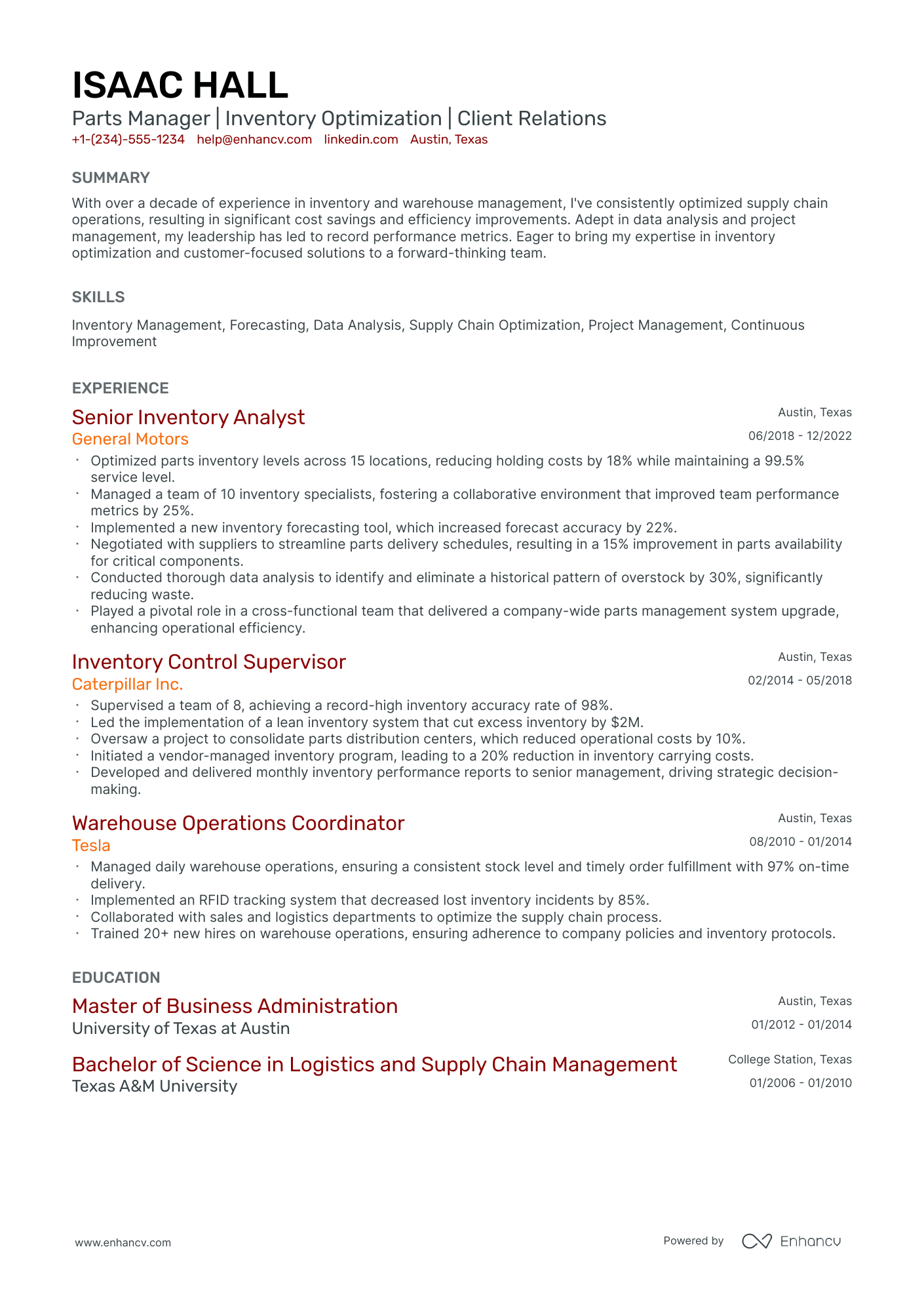 10 Parts Manager Resume Examples & Guide for 2026