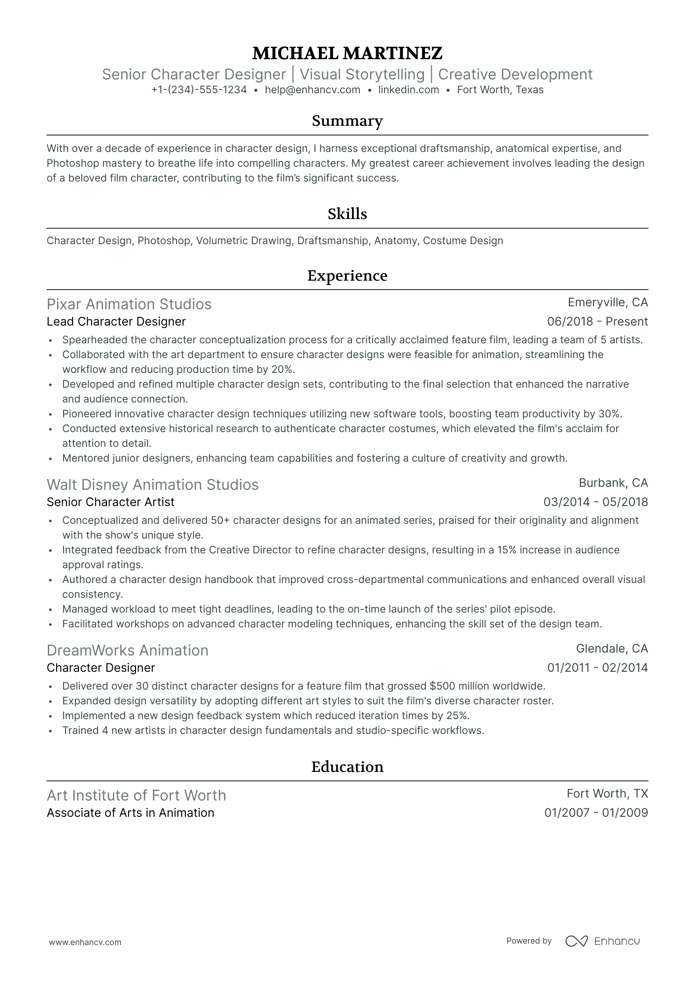 10 Character Designer Resume Examples & Guide for 2026