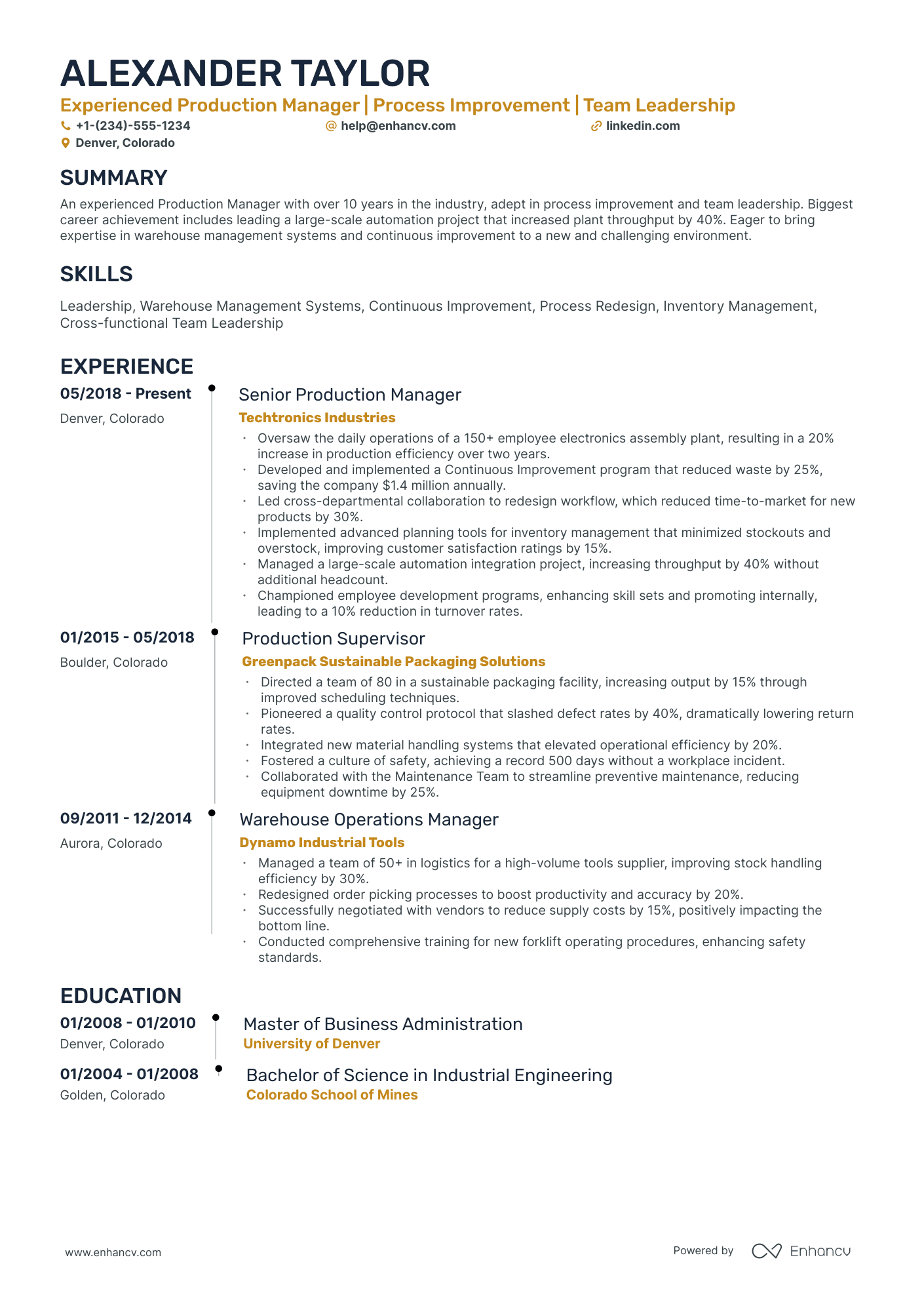 10 Production Manager Resume Examples & Guide for 2026