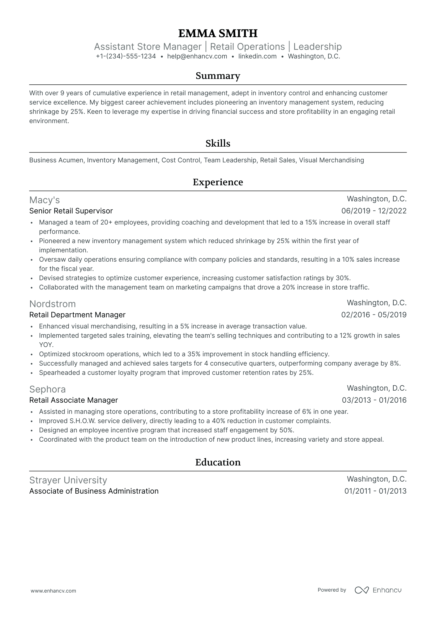10 Retail Assistant Store Manager Resume Examples & Guide for 2025