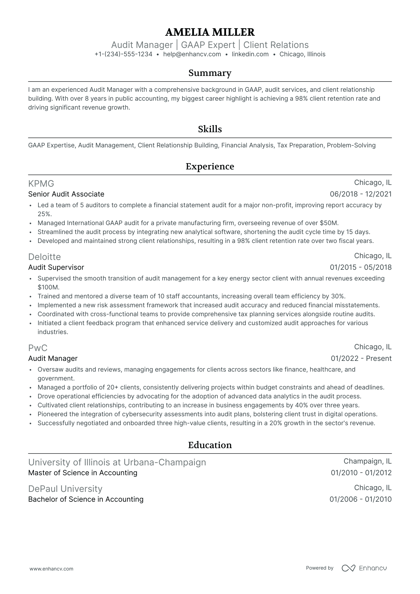 10 Audit Manager Resume Examples & Guide for 2026