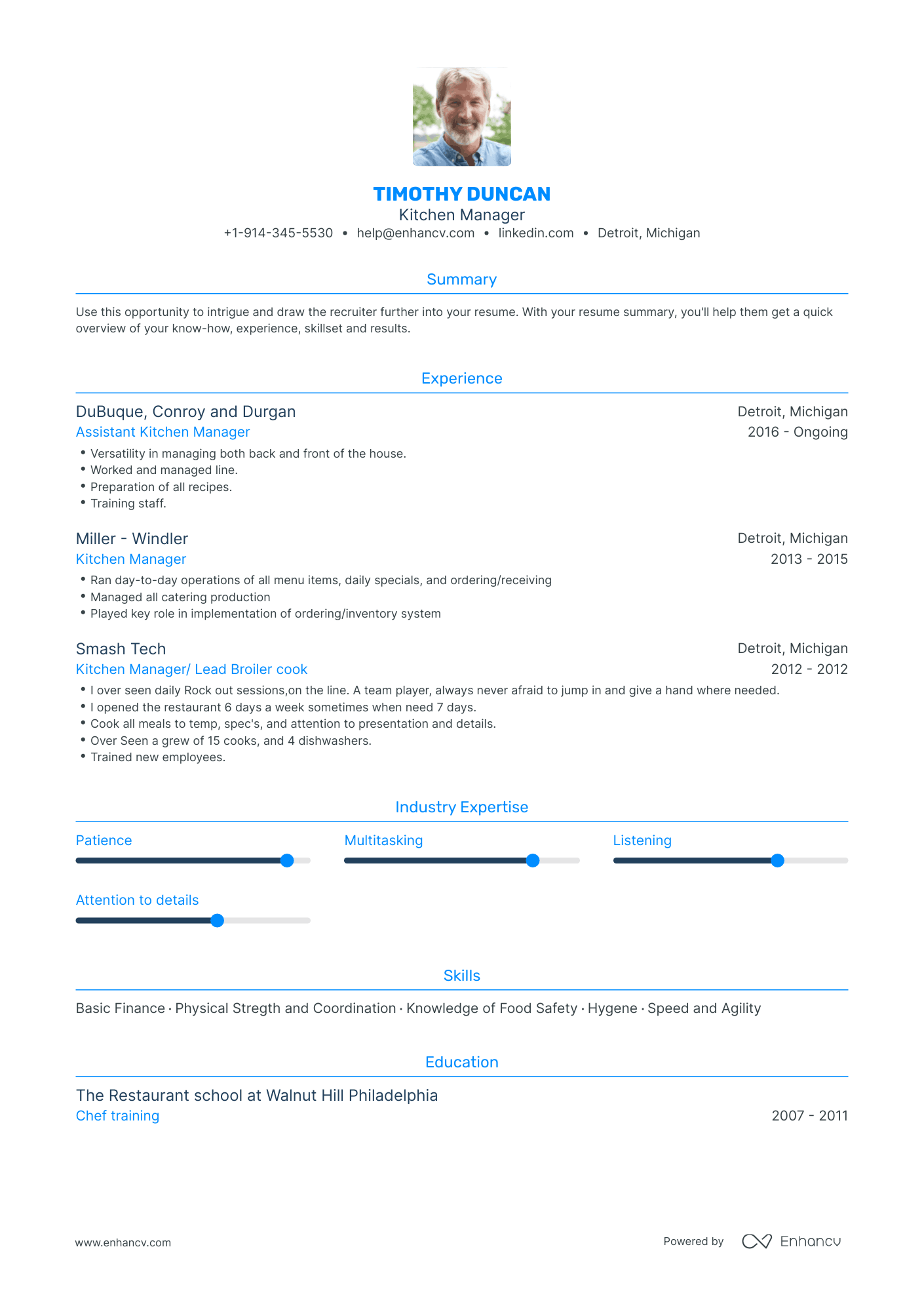 Kitchen Manager Resume Examples & Guide for 2023 (Layout, Skills ...