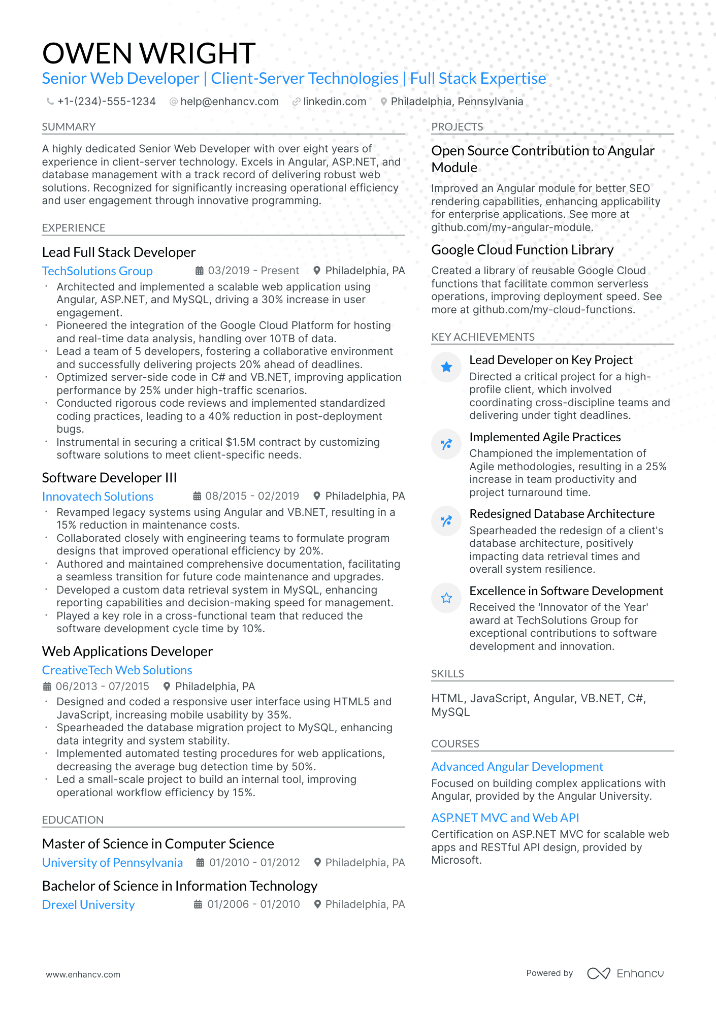 10 Senior Web Developer Resume Examples & Guide for 2025