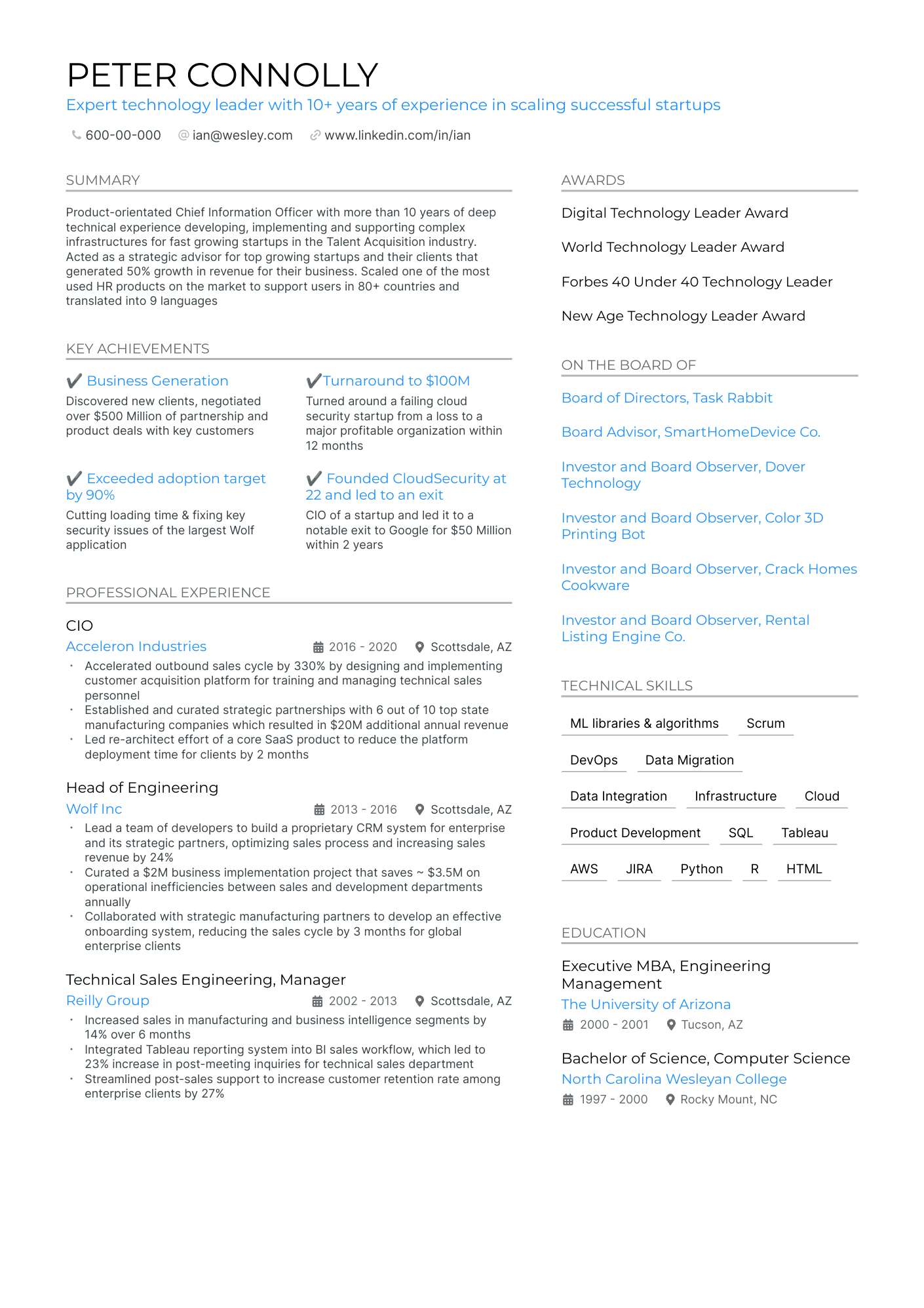 5 Chief Information Officer (CIO) Resume Examples & Guide for 2023