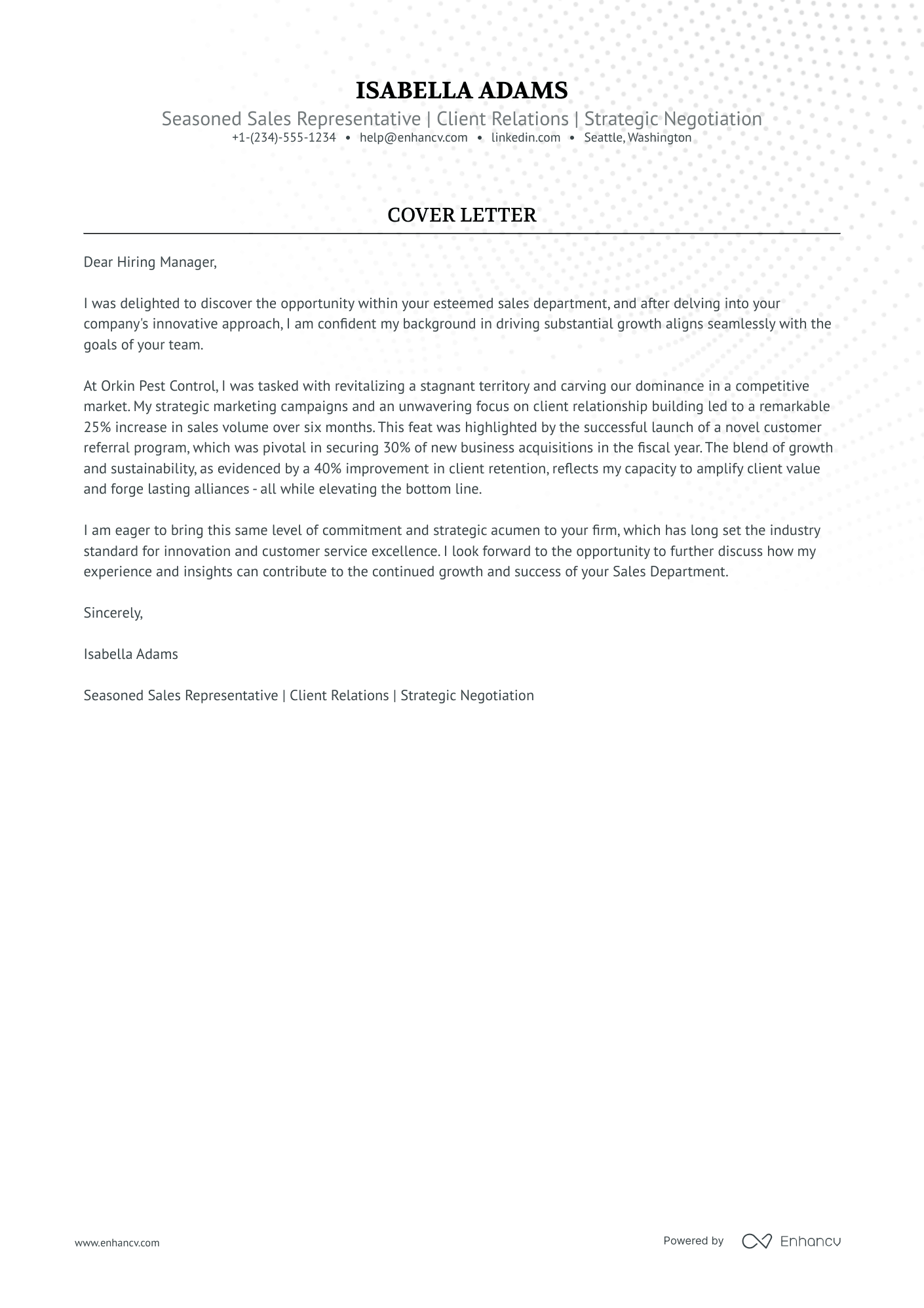 17 Professional Sales Cover Letter Examples and Template for 2024 | Enhancv