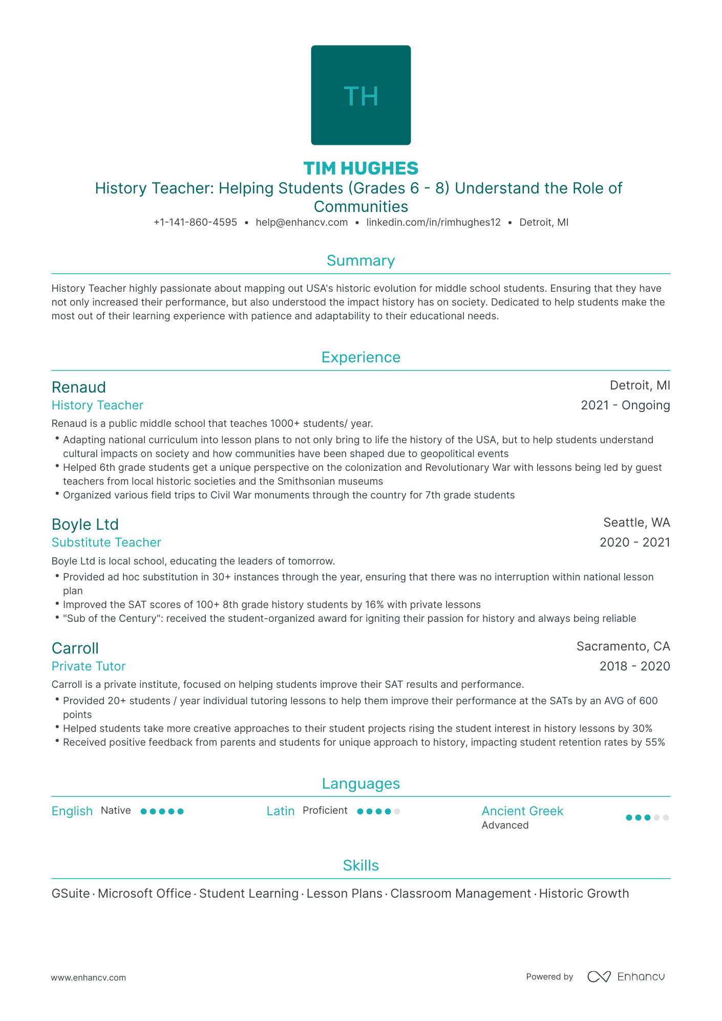 5 History Teacher Resume Examples & Guide for 2024