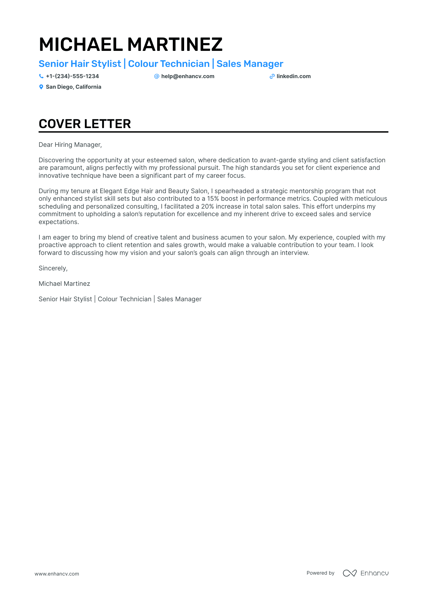 5 Professional Hair Stylist Cover Letter Examples and Template for 2024 ...
