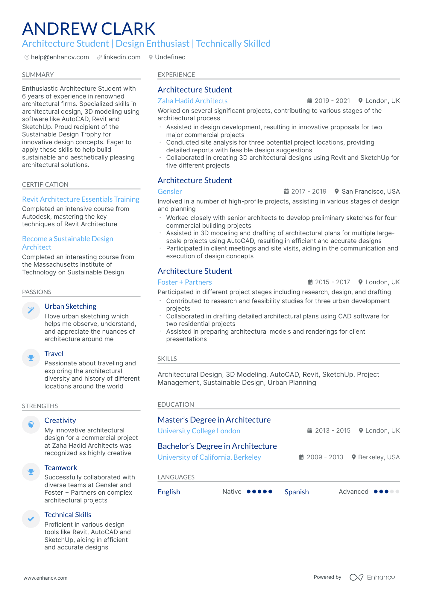 10 Architecture Student Resume Examples & Guide for 2025