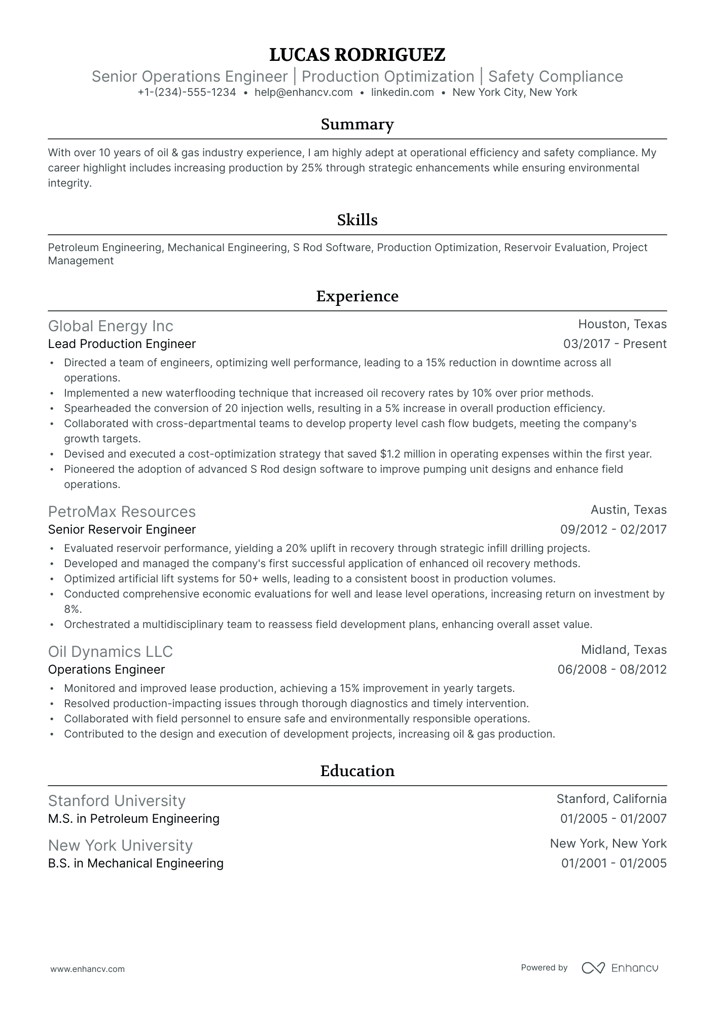 10 Petroleum Engineer Resume Examples & Guide for 2026