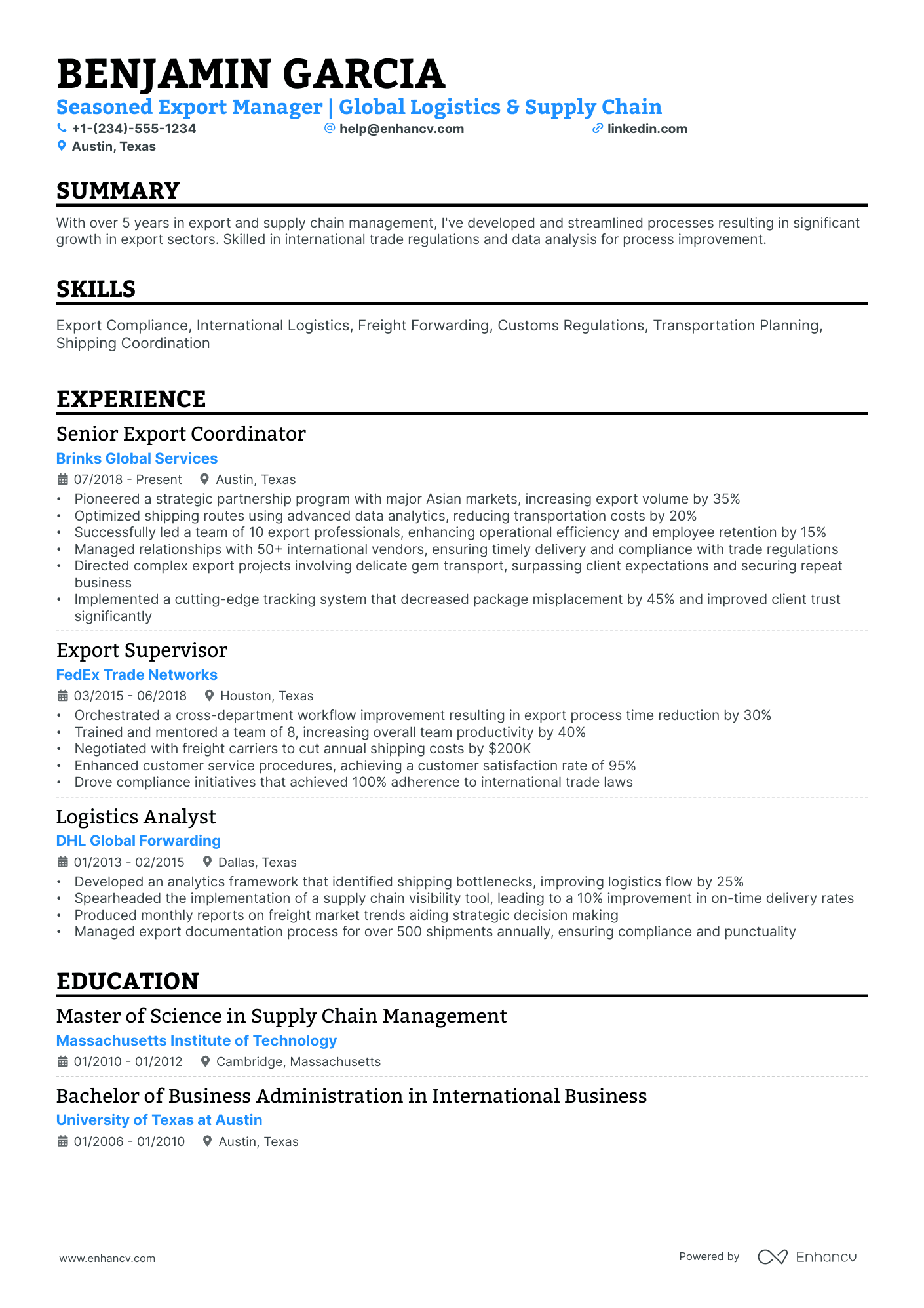 10 Export Manager Resume Examples & Guide for 2025