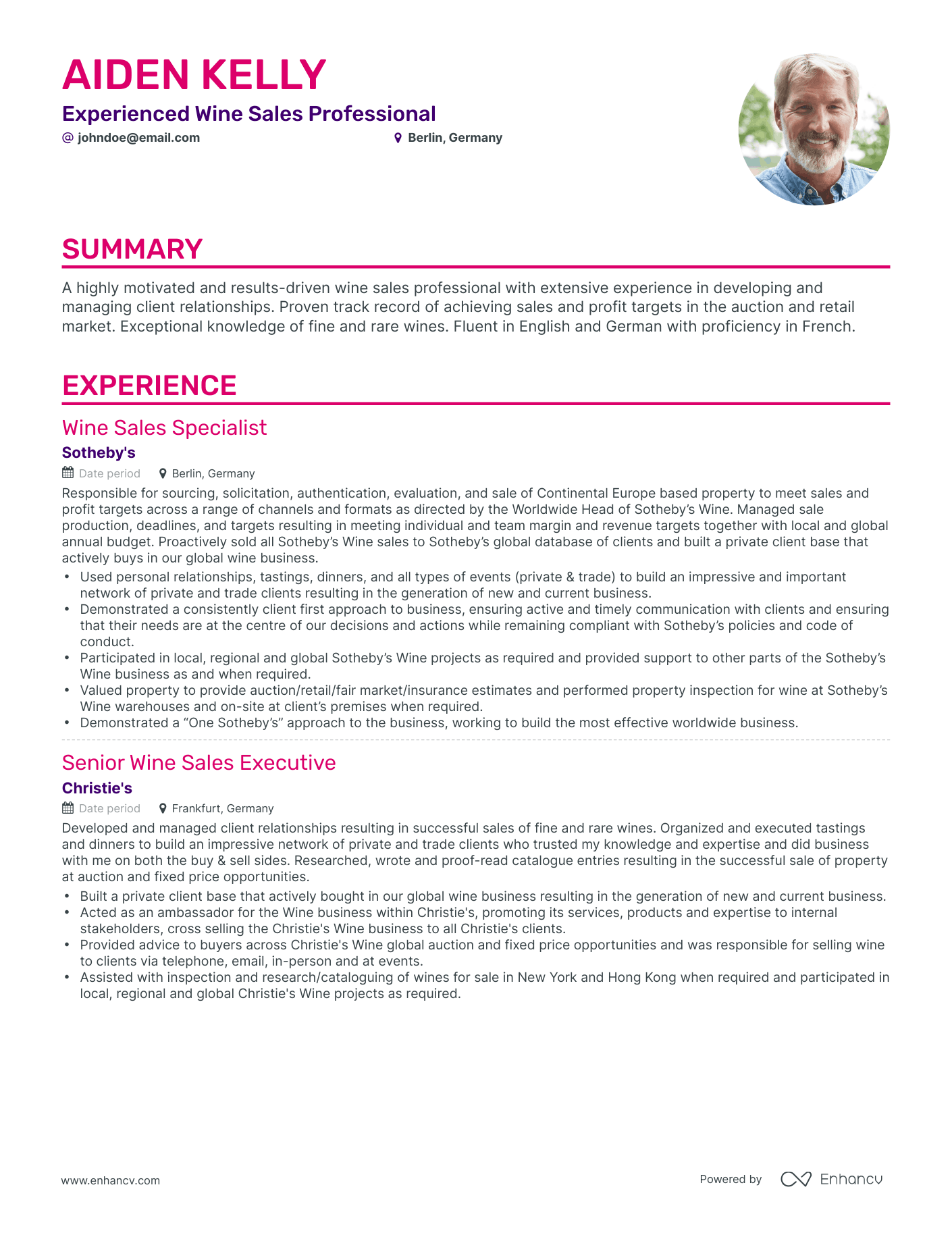 5 Wine Sale Resume Examples & Guide for 2024