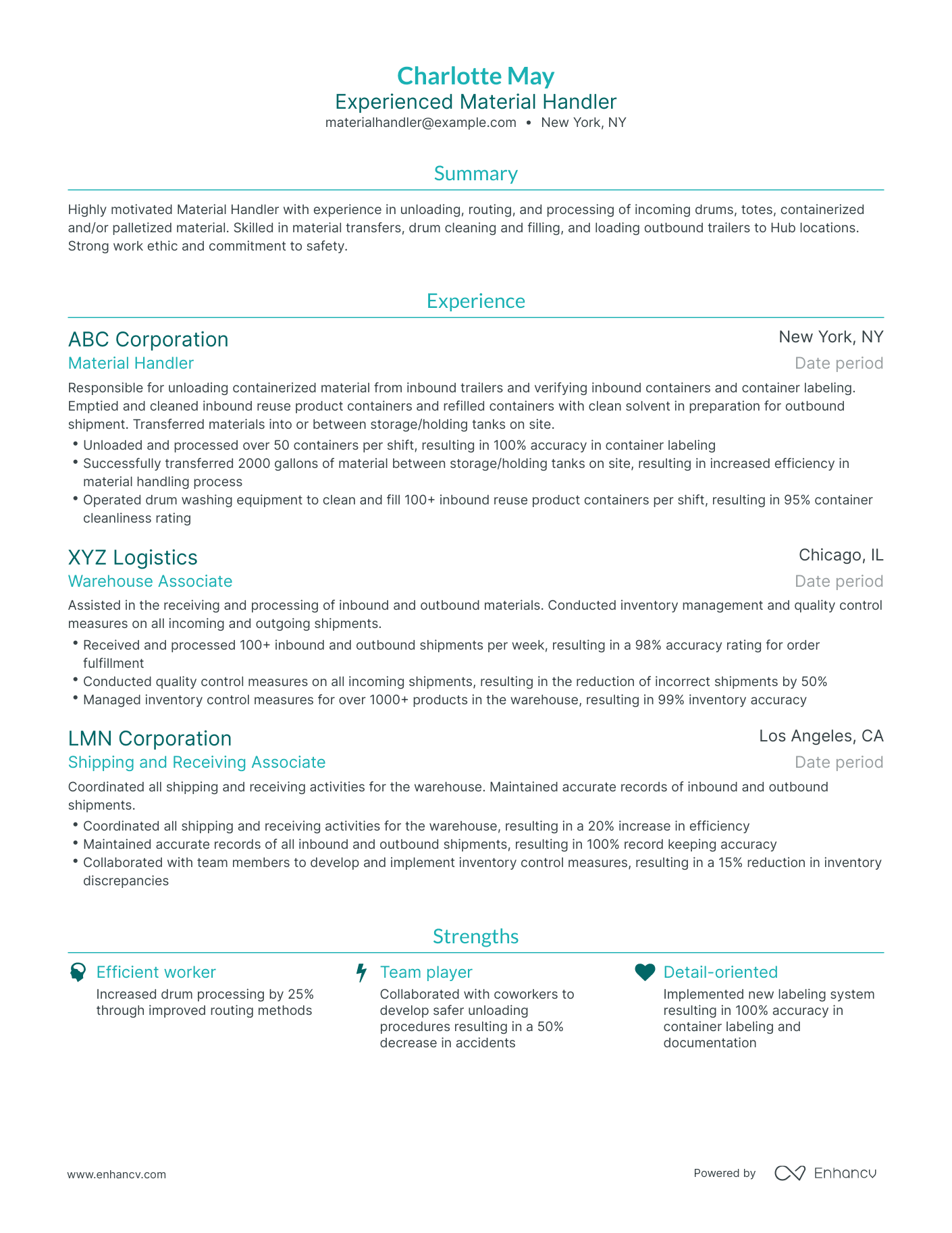 5 Material Handler Resume Examples & Guide for 2024