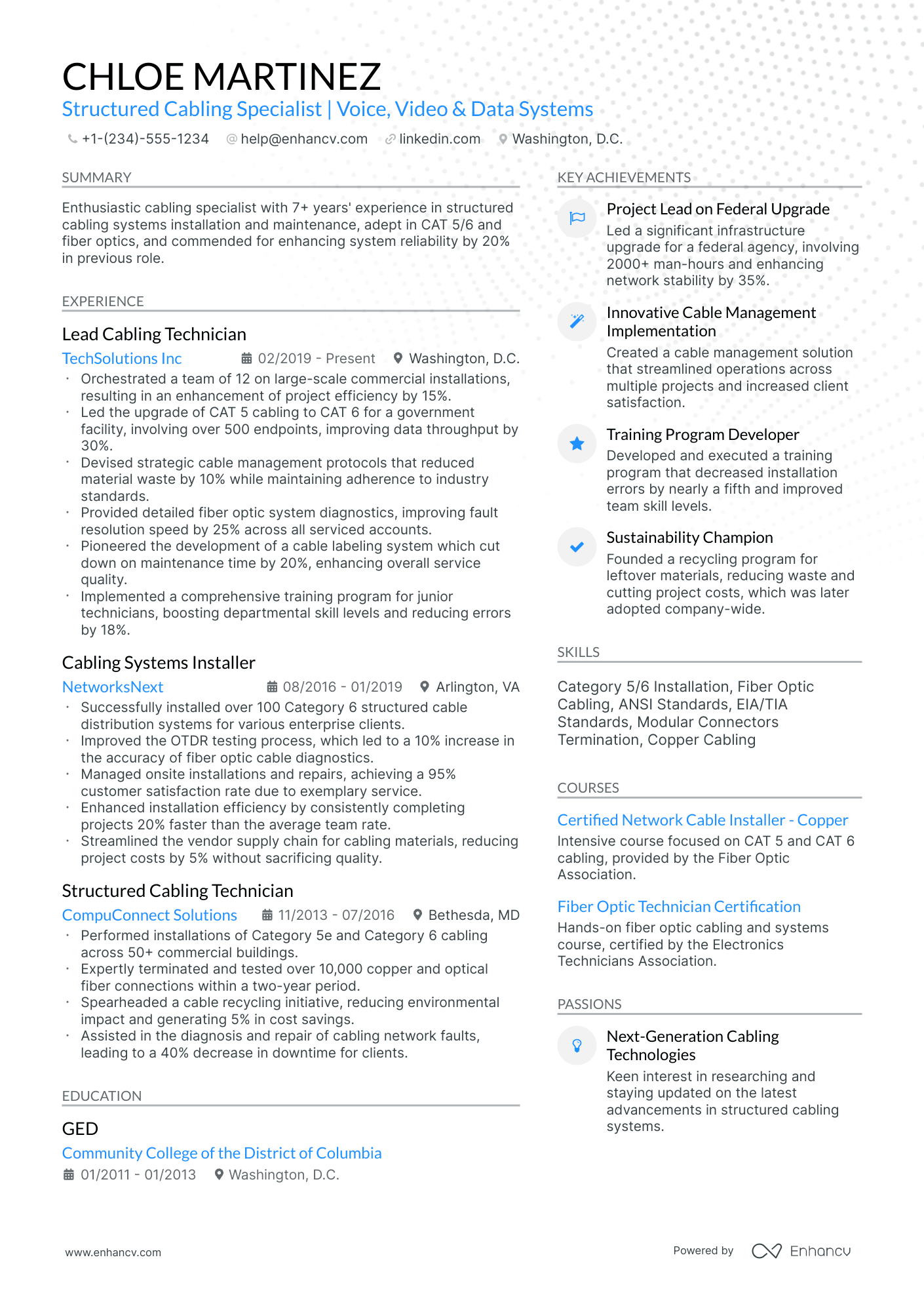 10 Cable Technician Resume Examples & Guide for 2025