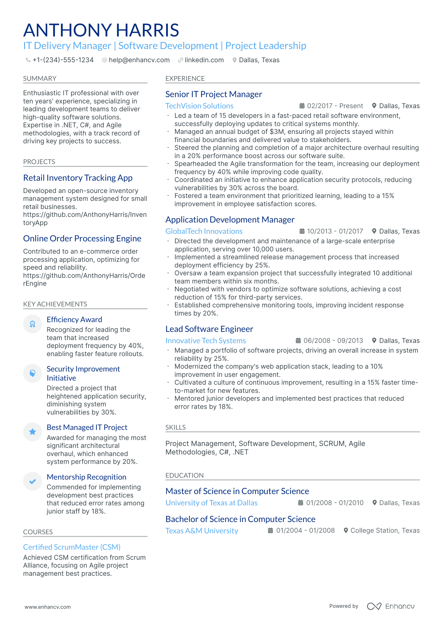 10 IT Delivery Manager Resume Examples & Guide for 2026