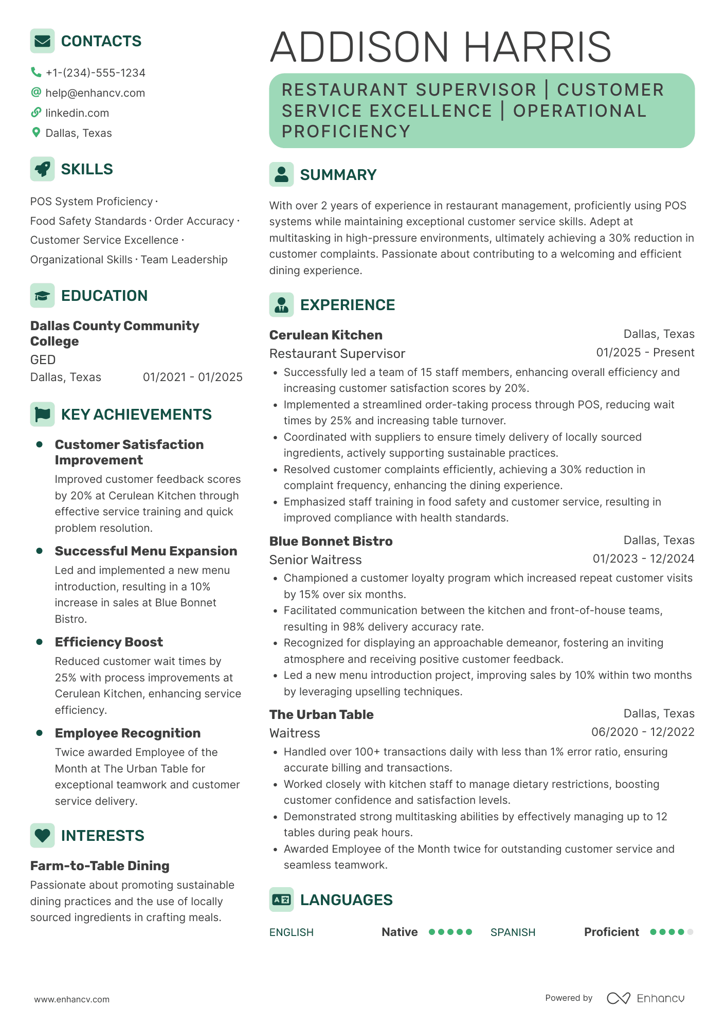 10 Waitress Resume Examples & Guide for 2026