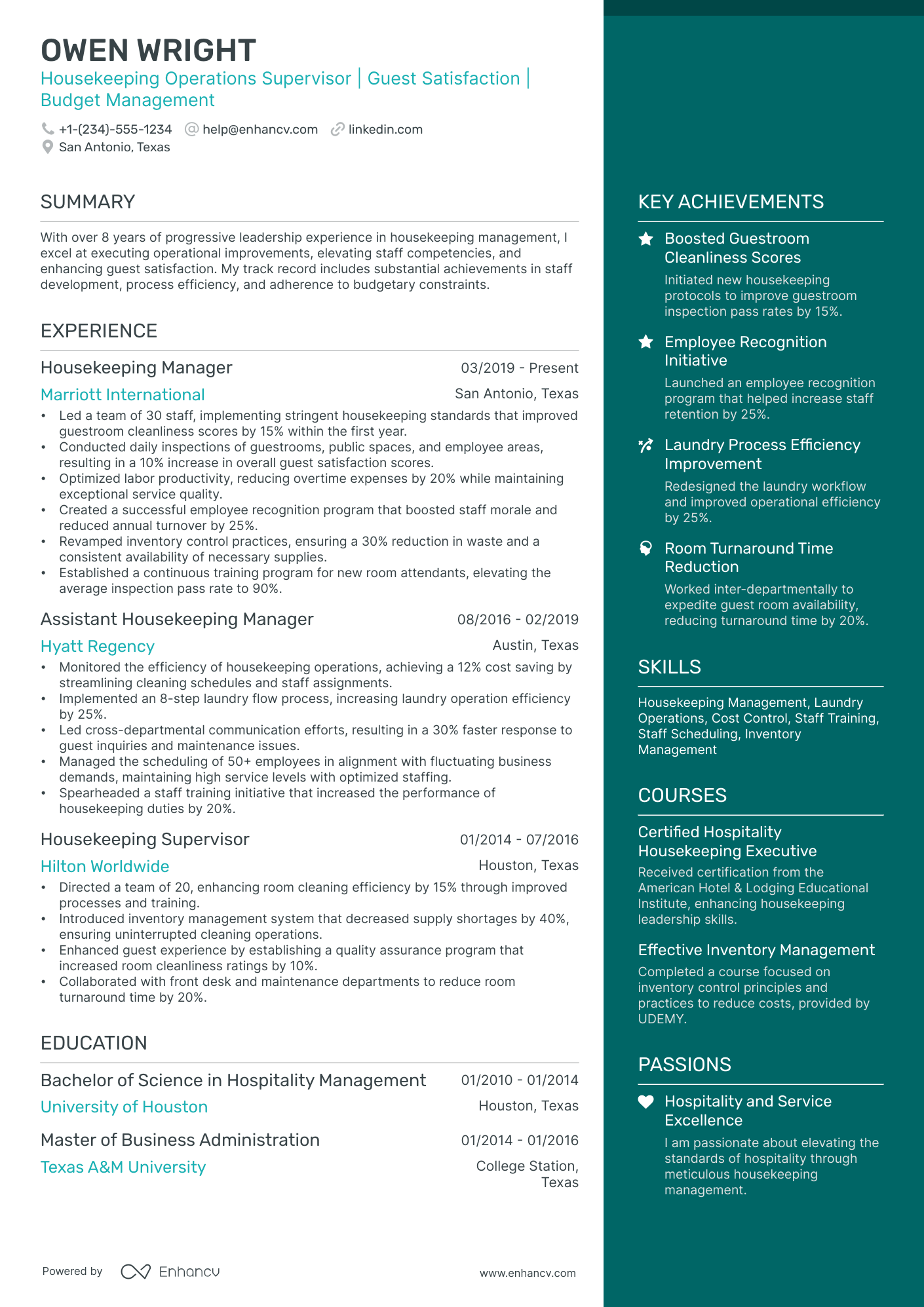 10 Housekeeping Manager Resume Examples & Guide for 2026