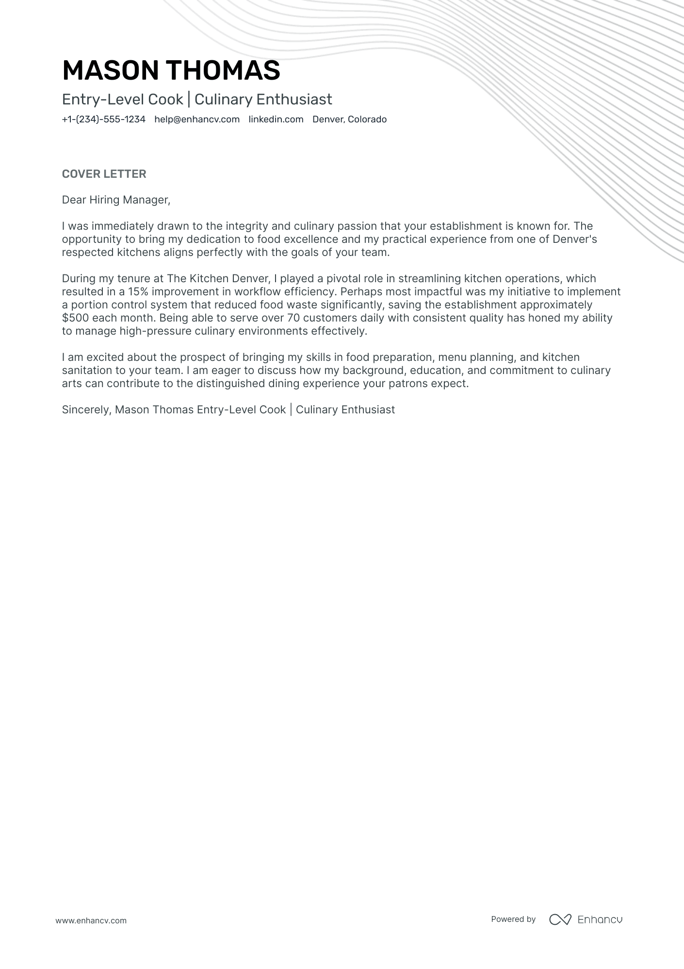 7 Professional Cook Cover Letter Examples and Template for 2026 | Enhancv