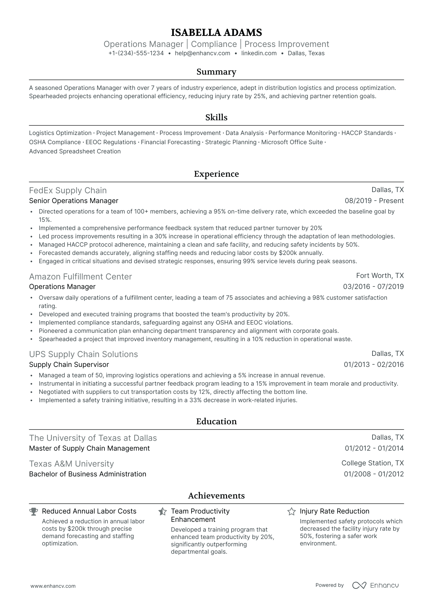 5 Transportation Operations Manager Resume Examples & Guide for 2024