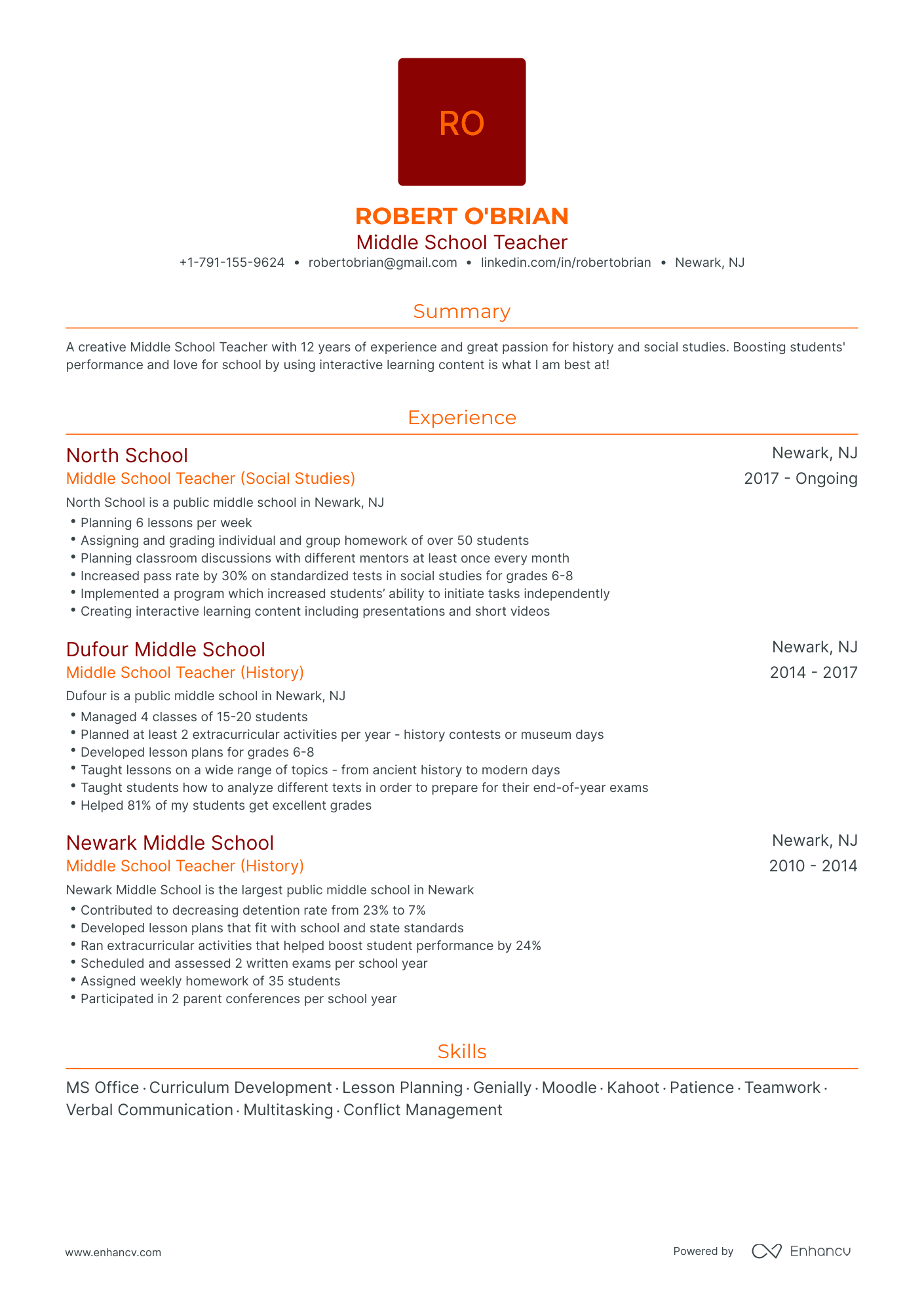 5 Middle School Teacher Resume Examples & Guide for 2023