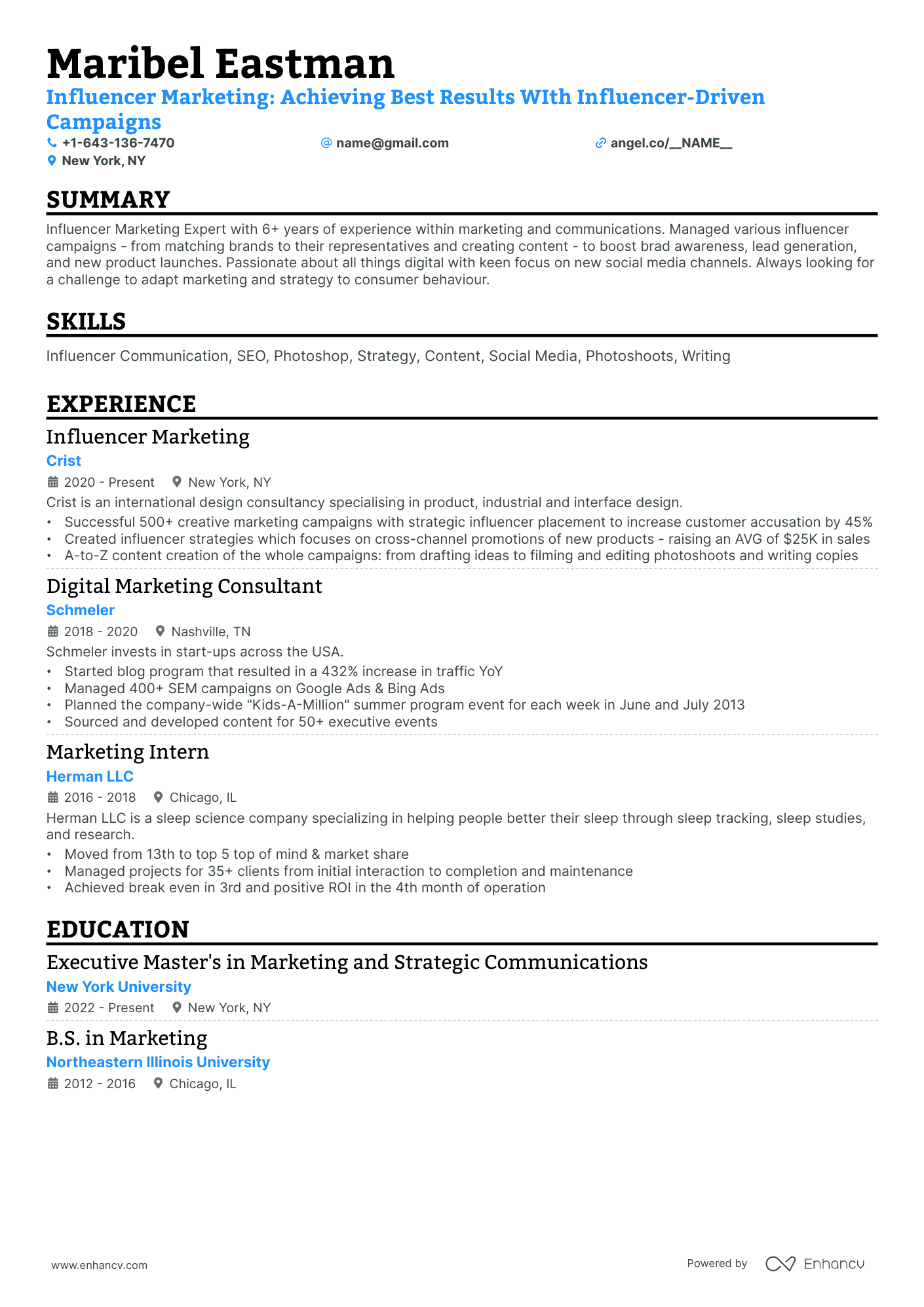 10 Influencer Marketing Resume Examples & Guide for 2025