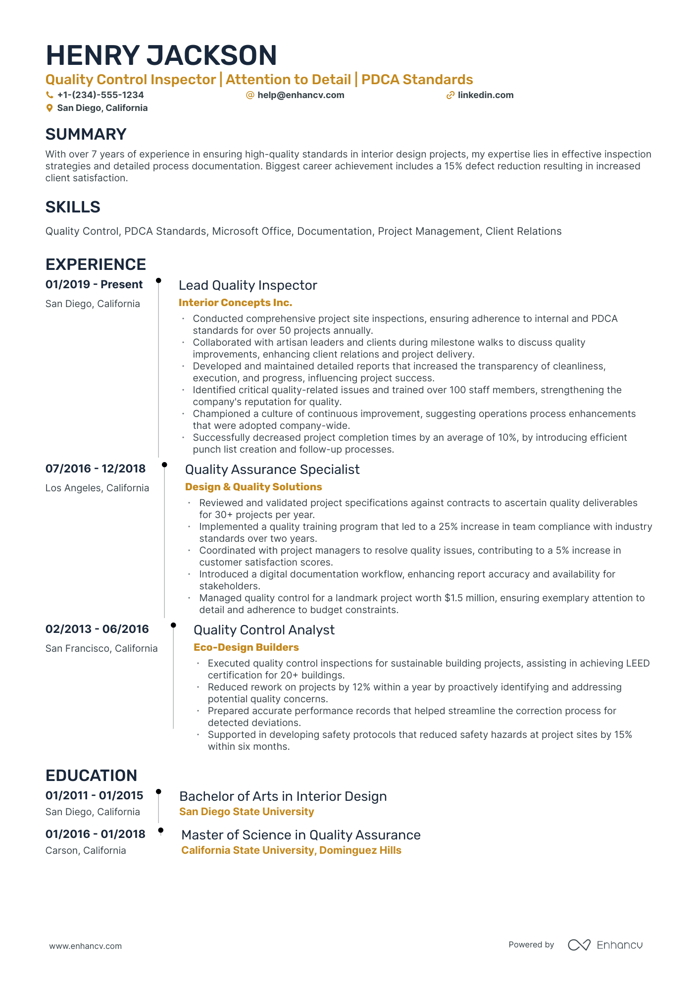 10 Quality Control Inspector Resume Examples & Guide for 2026
