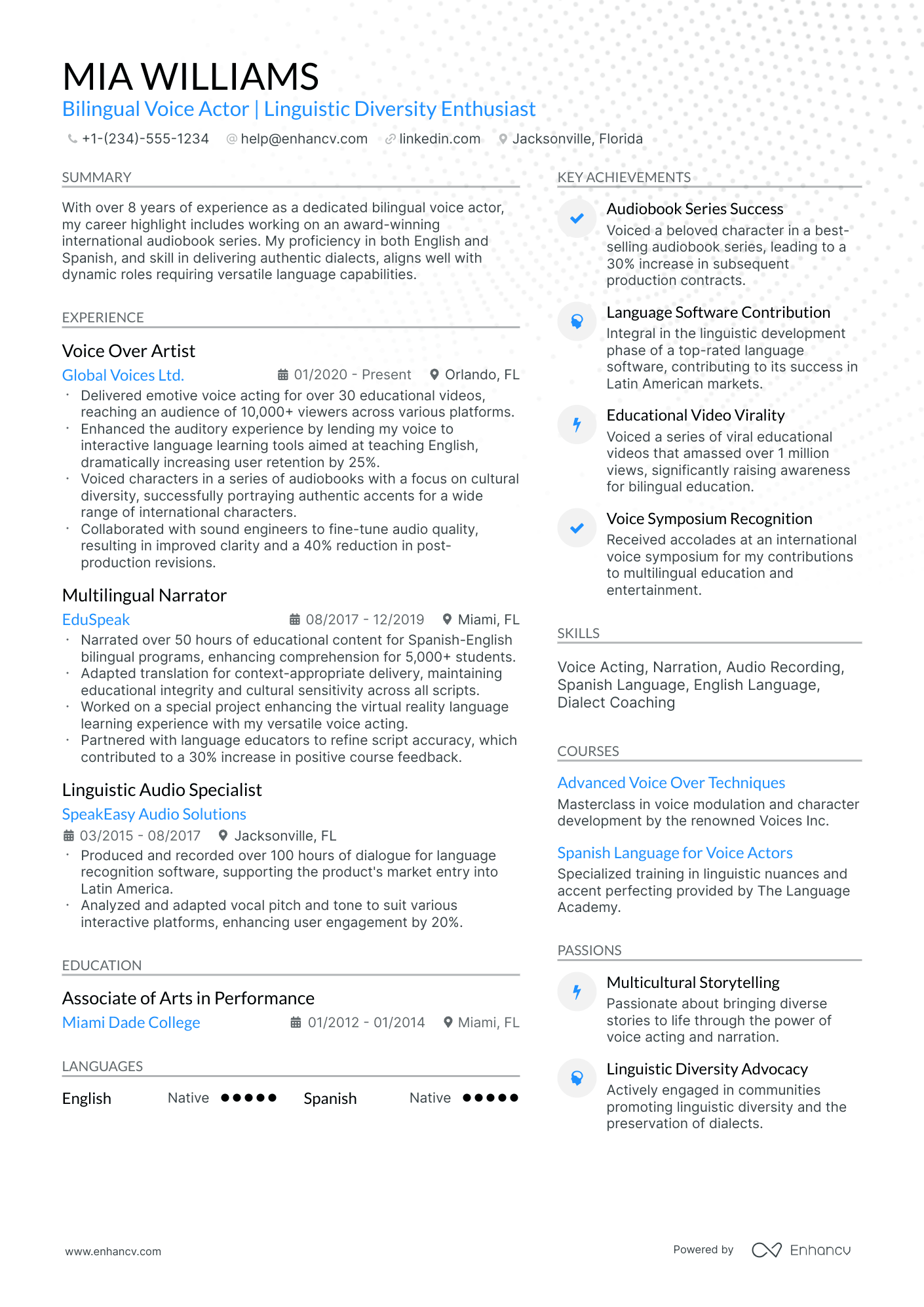 10 Voice Actor Resume Examples & Guide for 2025