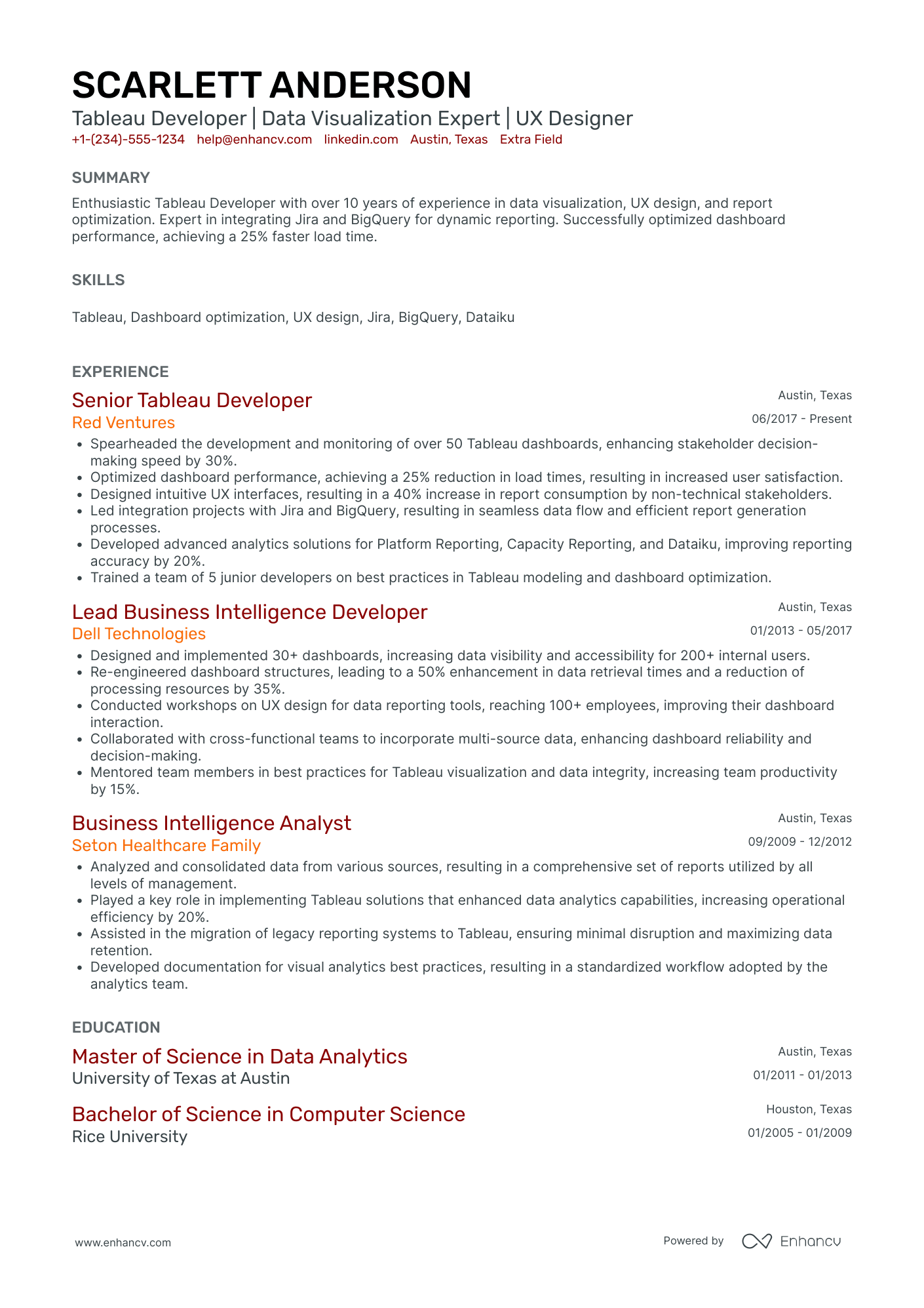20 Tableau Developer Resume Examples & Guide for 2025