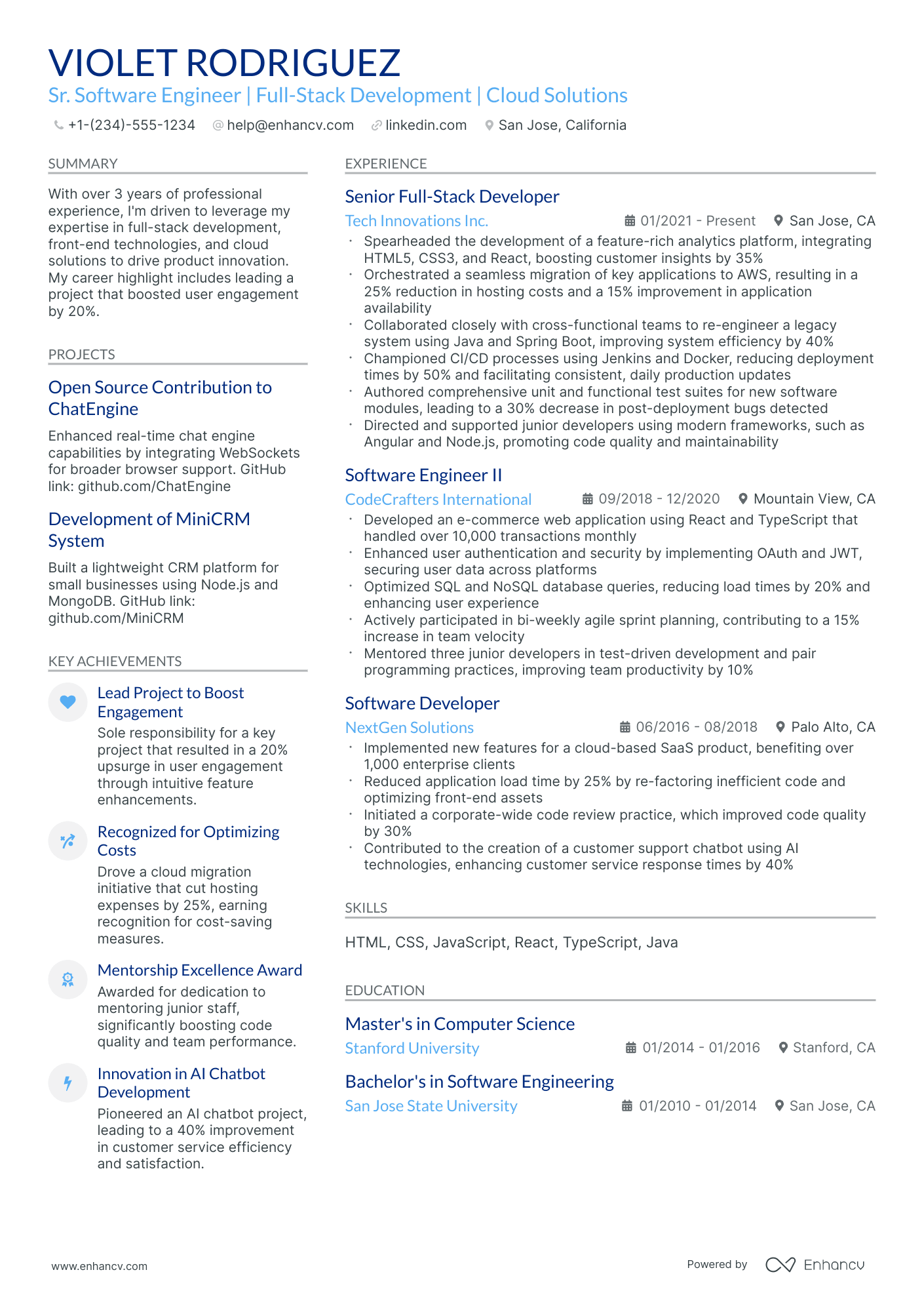 10 Senior Software Engineer Resume Examples - March 2025