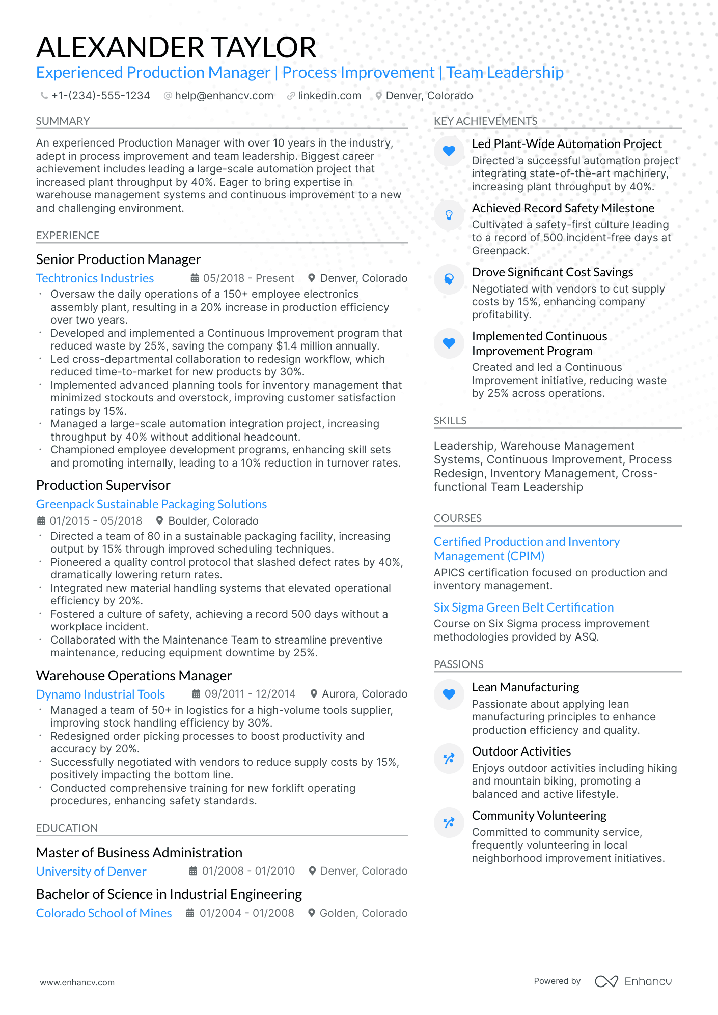 10 Production Manager Resume Examples & Guide for 2026