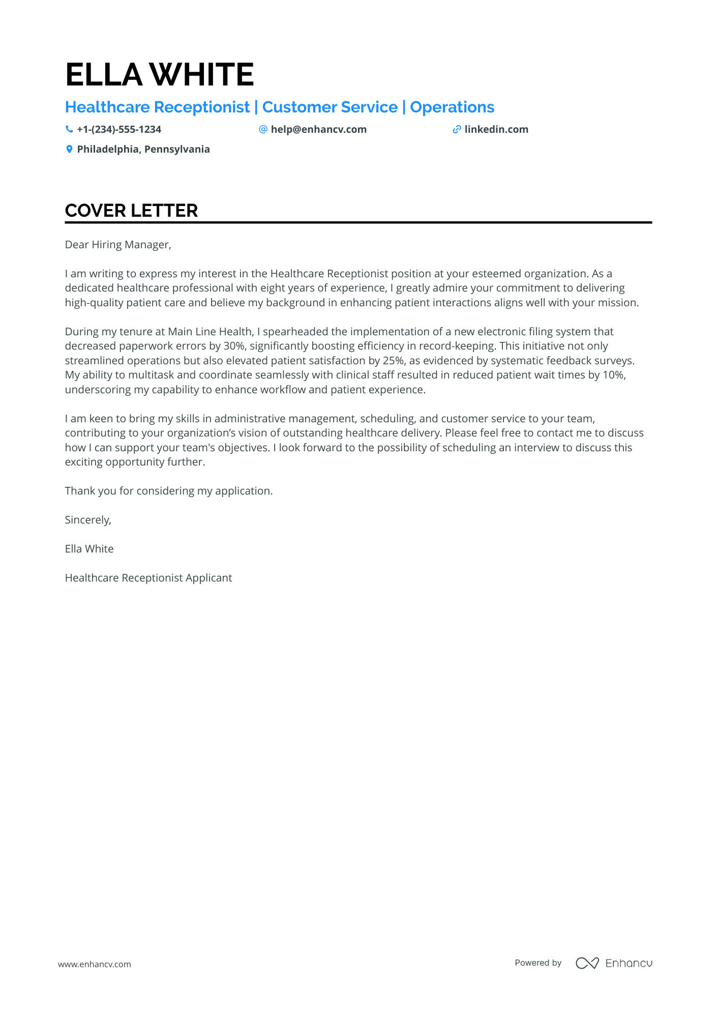 5 Professional Medical Receptionist Cover Letter Examples and Template ...