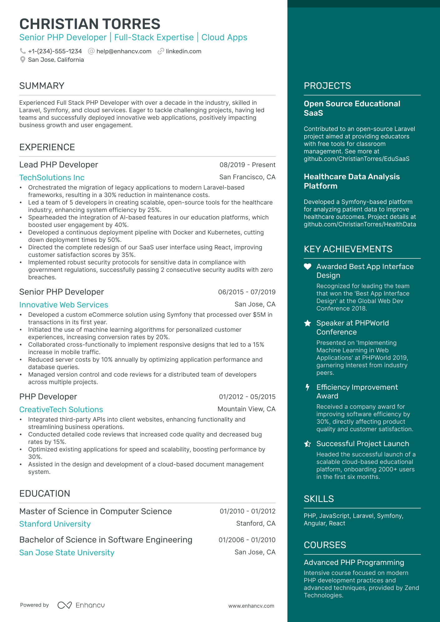 10 Senior PHP Developer Resume Examples & Guide for 2025