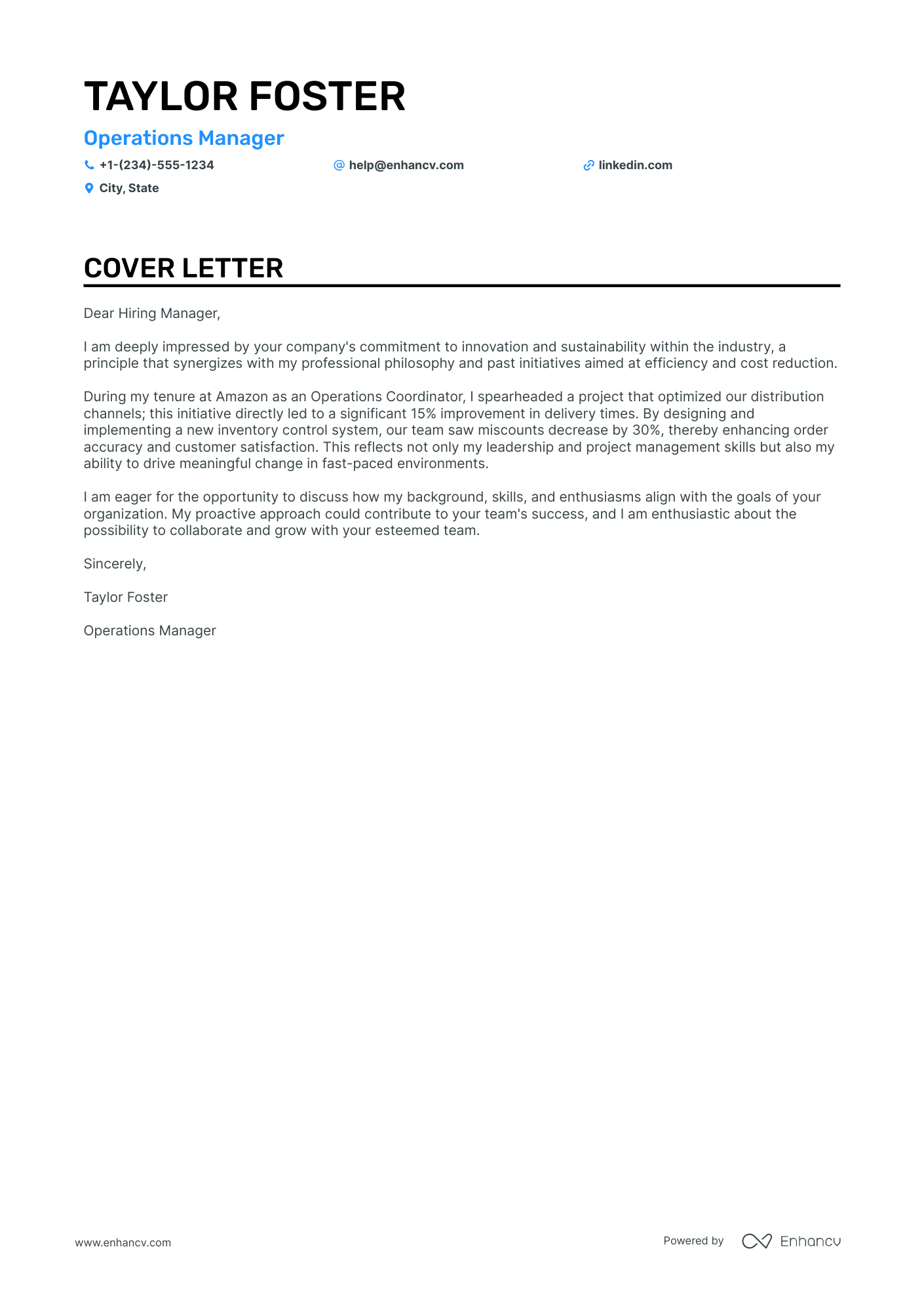 21 Professional Operations Manager Cover Letter Examples and Template ...