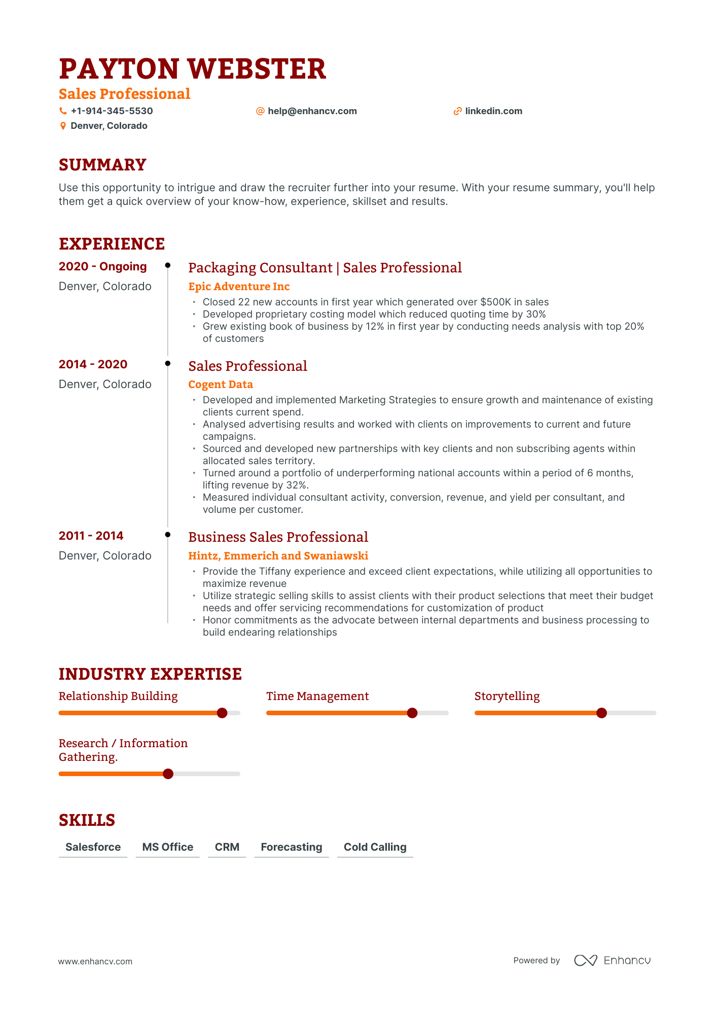 Sales Professional Resume Examples & Guide for 2023 (Layout, Skills ...