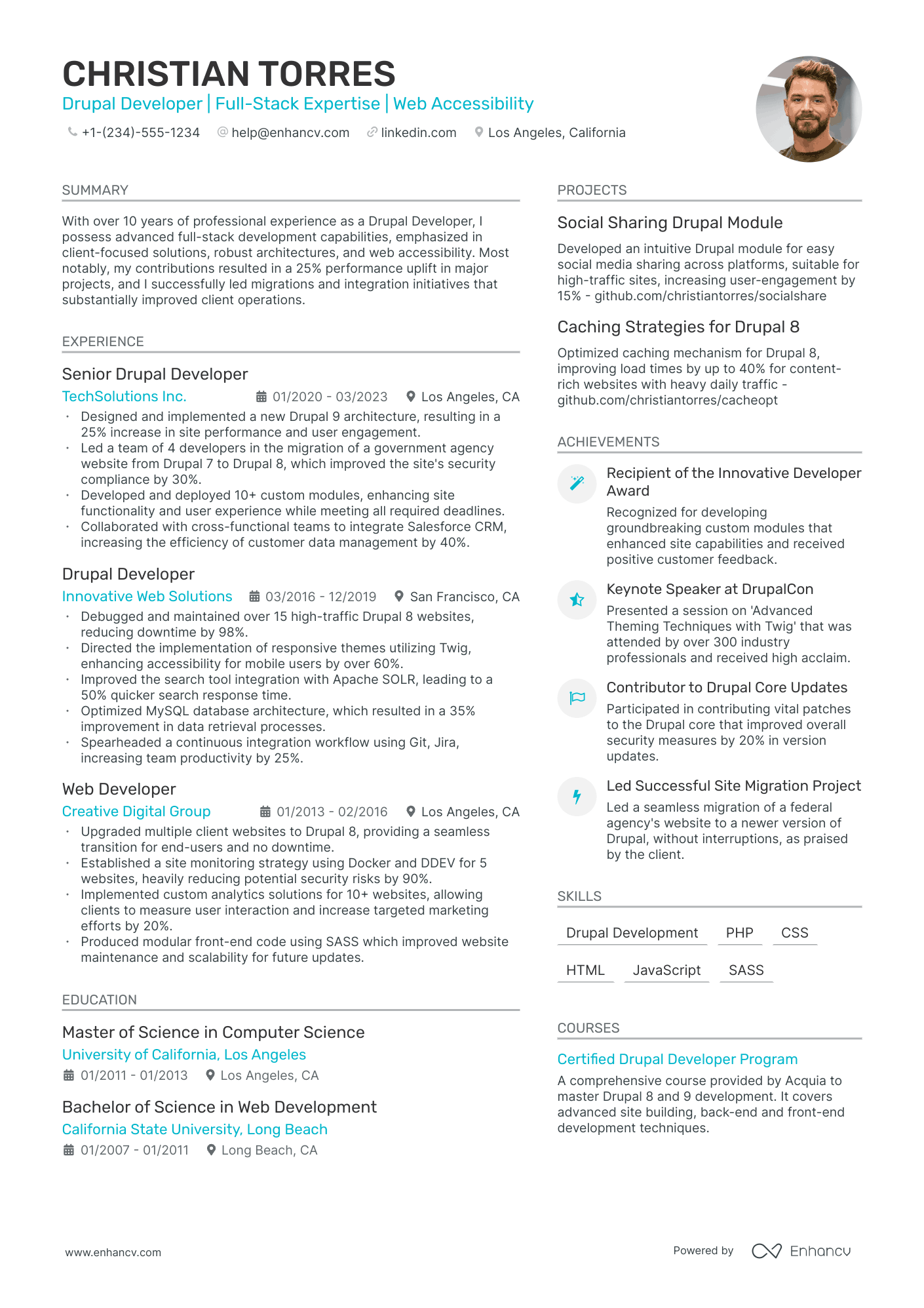 5 Drupal Developer Resume Examples & Guide for 2024