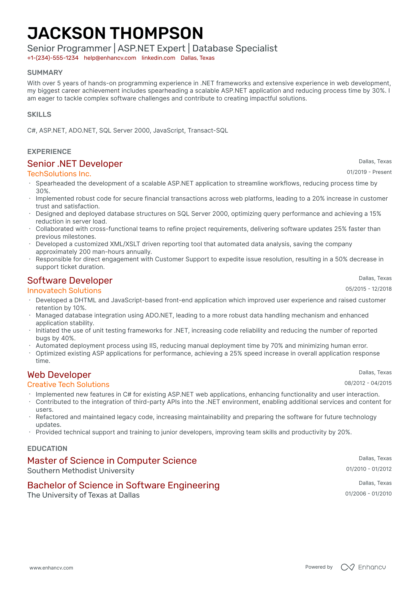 10 ASP.NET Developer Resume Examples & Guide for 2026