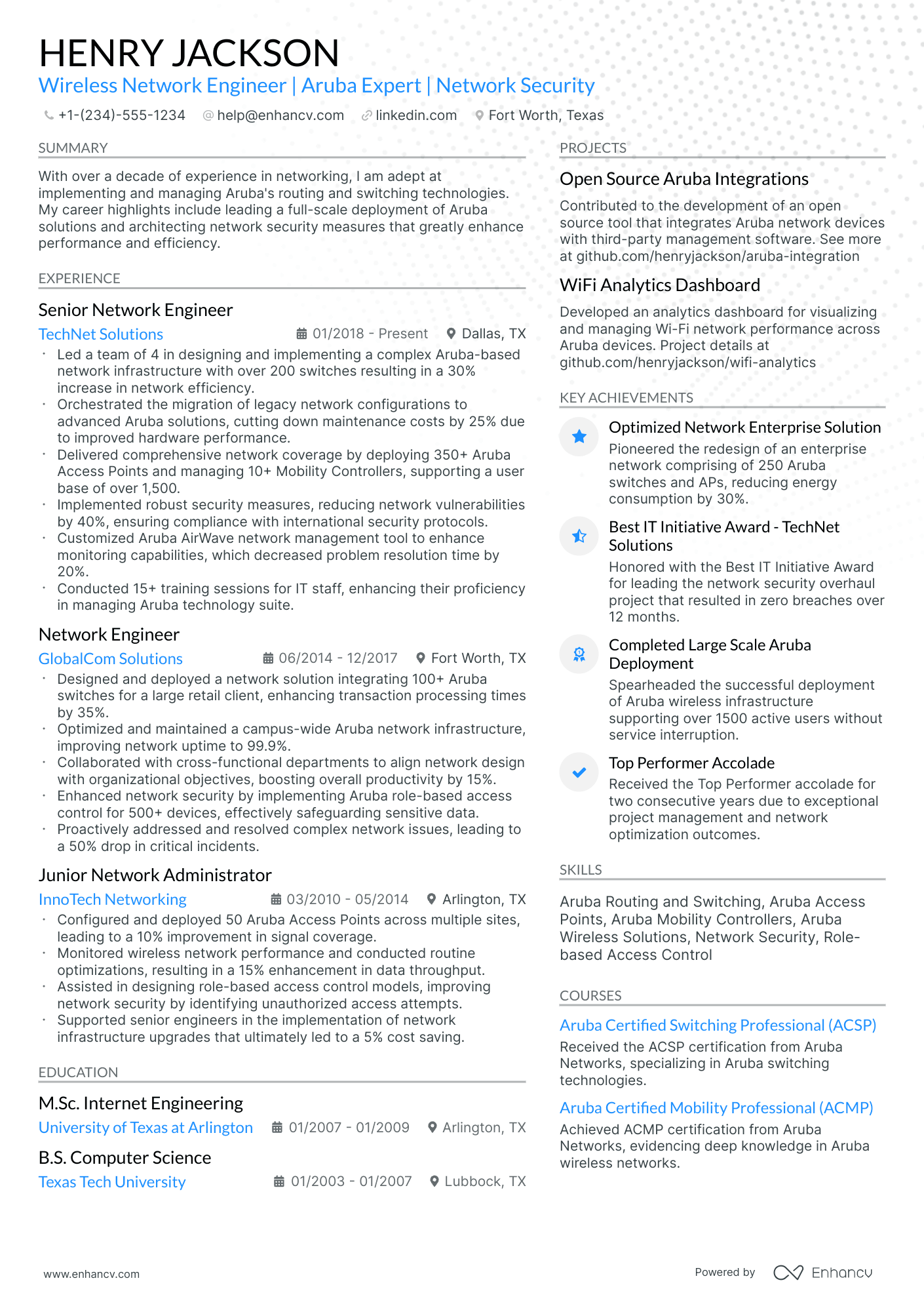 10 Wireless Network Engineer Resume Examples & Guide for 2025