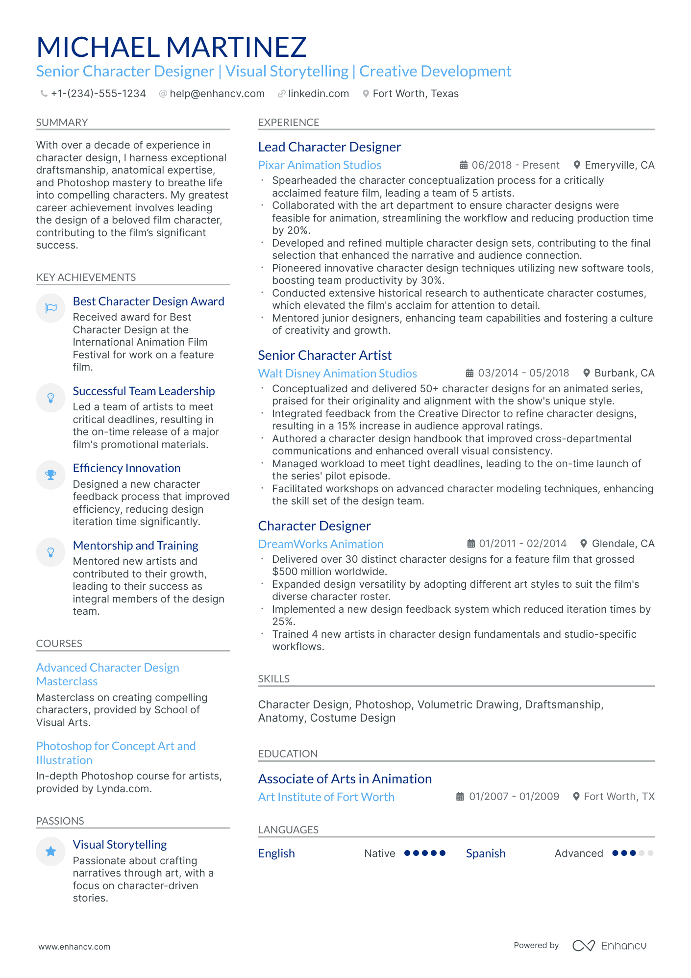 10 Character Designer Resume Examples & Guide for 2025