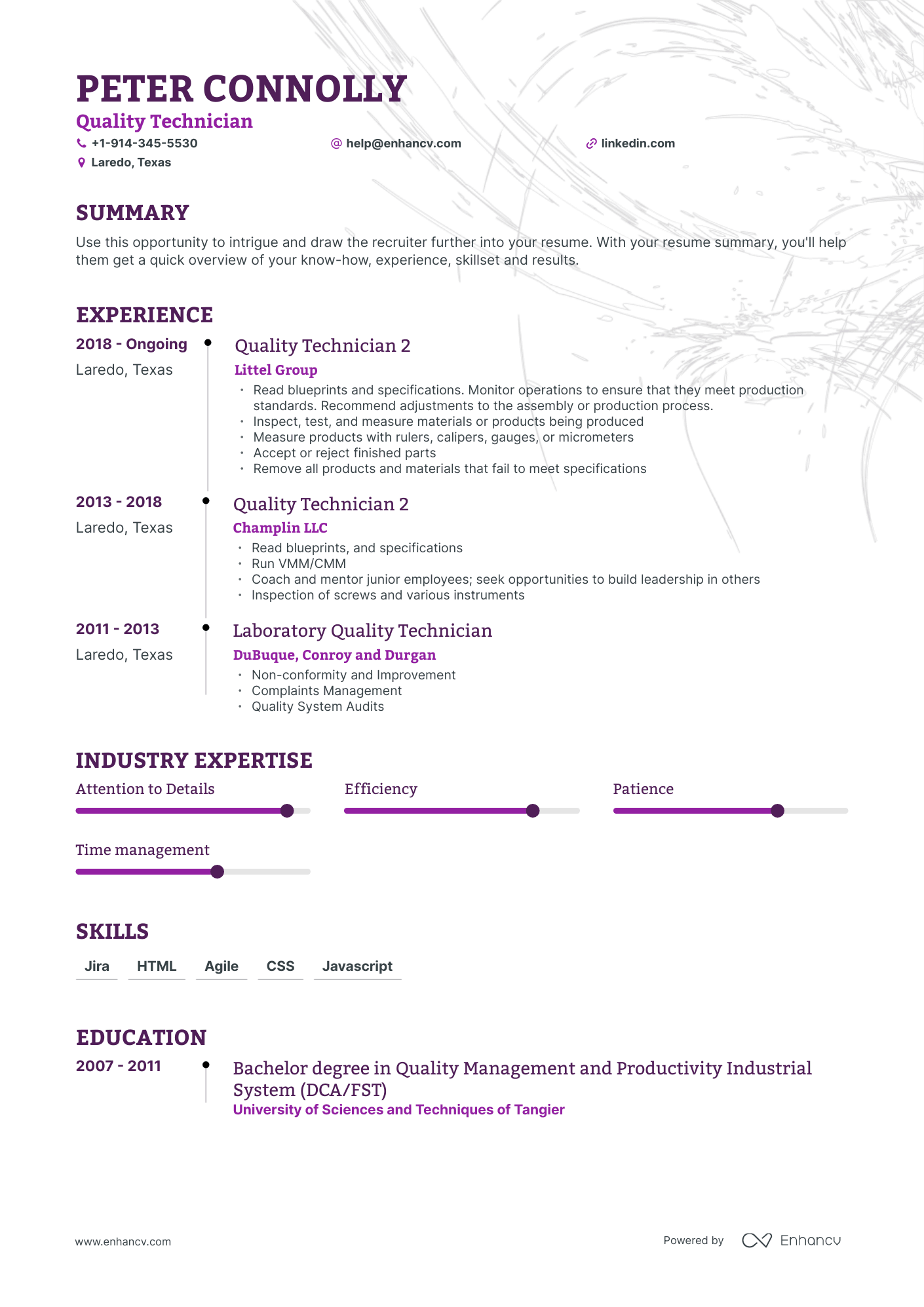 Quality Technician Resume Examples & Guide for 2023 (Layout, Skills ...