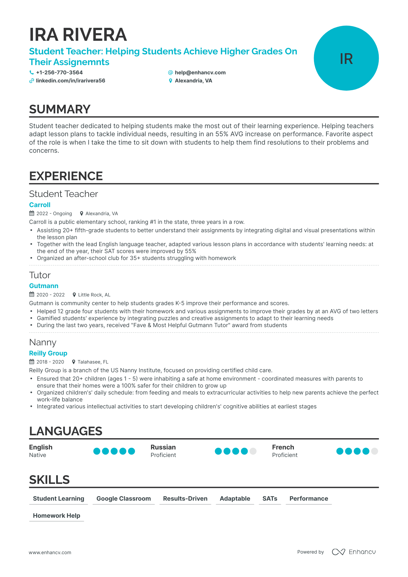 5 Student Teacher Resume Examples & Guide for 2023